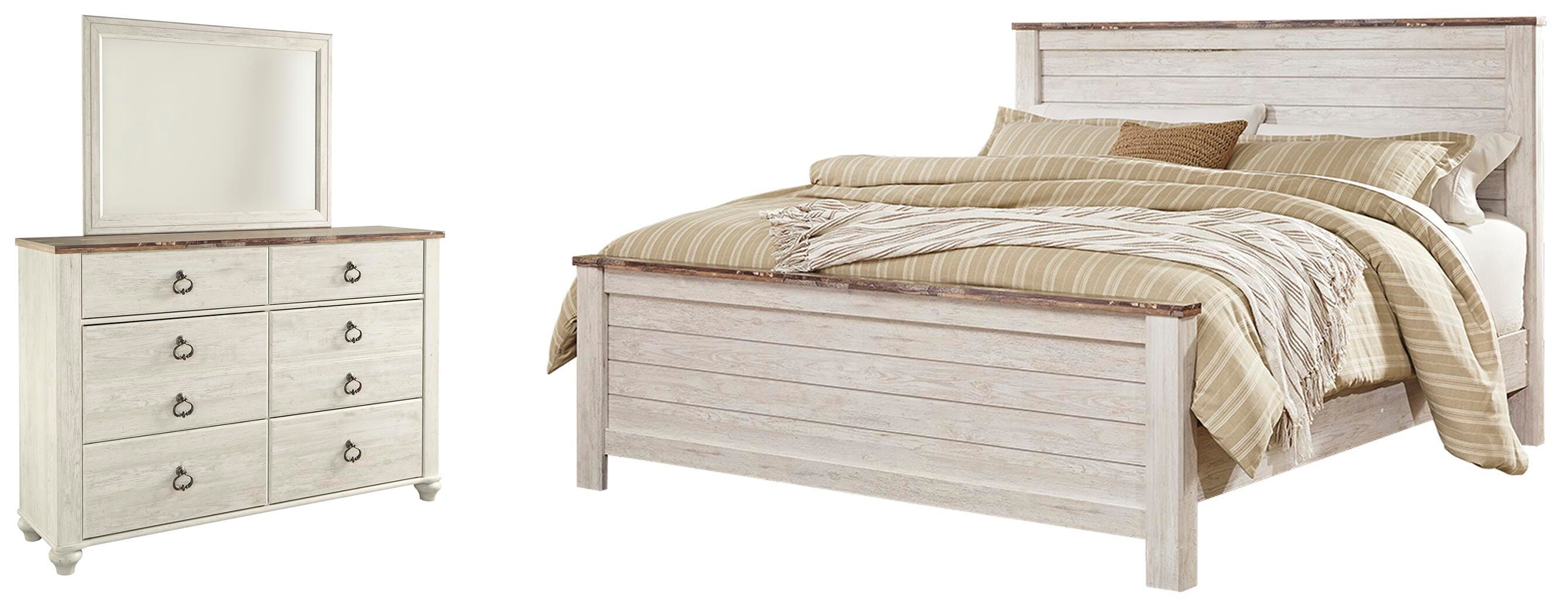 Click here for Willowton King Panel Bed with Mirrored Dresser  Wh... prices