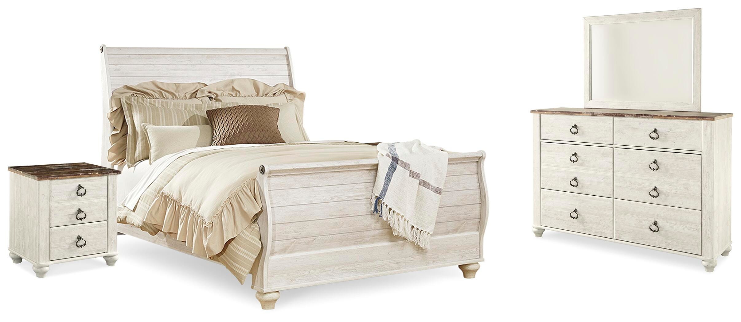 Click here for Willowton Queen Sleigh Bed with Mirrored Dresser a... prices
