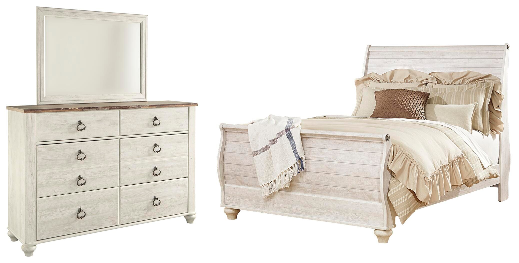 Click here for Willowton Queen Sleigh Bed with Mirrored Dresser... prices