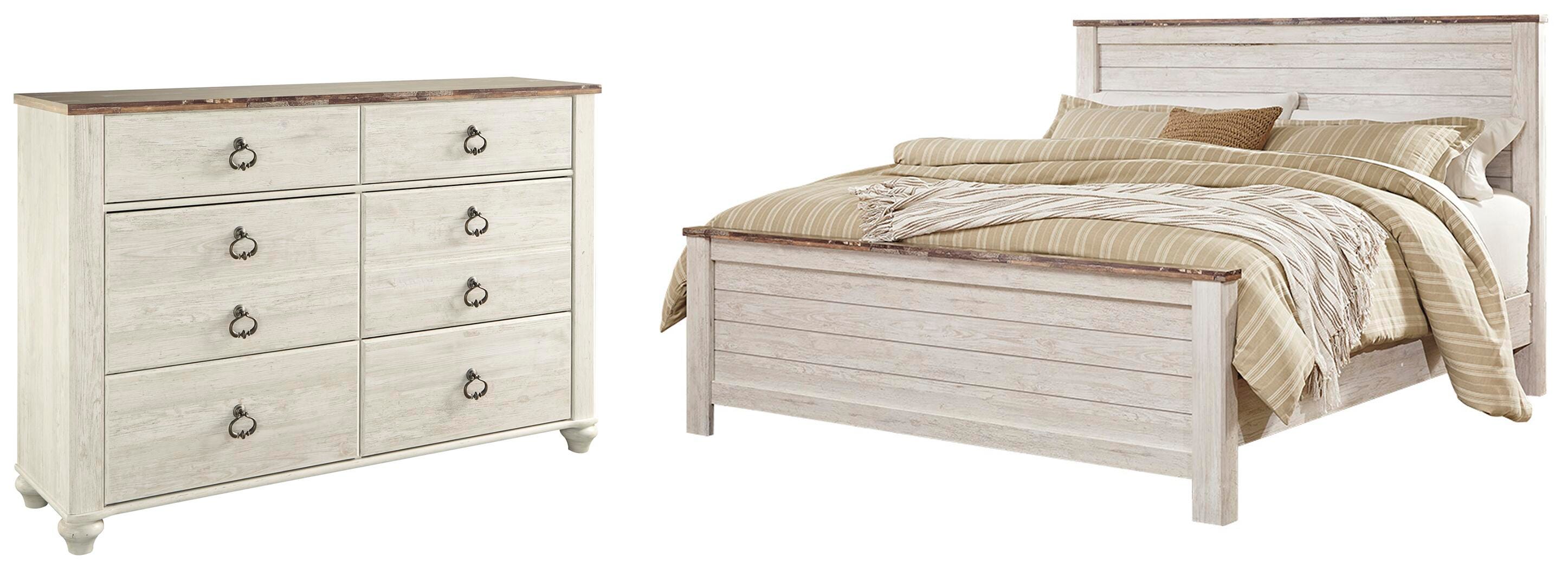 Click here for Willowton King Panel Bed with Dresser  Whitewash prices