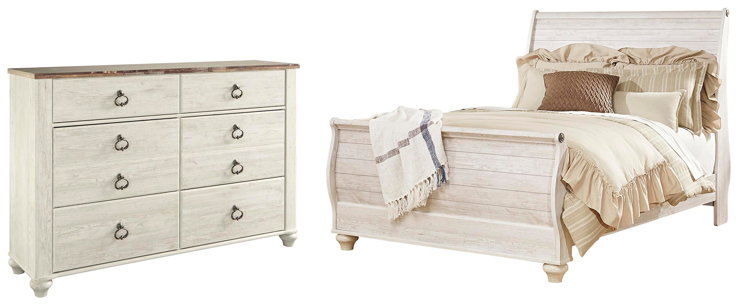 Click here for Willowton Queen Sleigh Bed with Dresser  Whitewash prices
