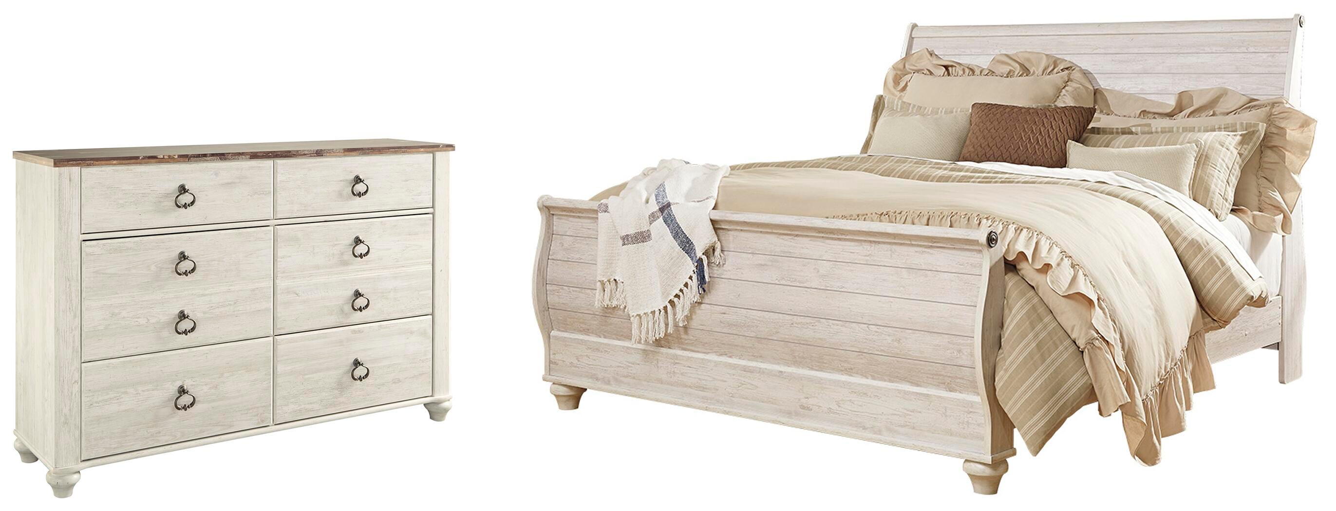 Click here for Willowton King Sleigh Bed with Dresser  Whitewash prices