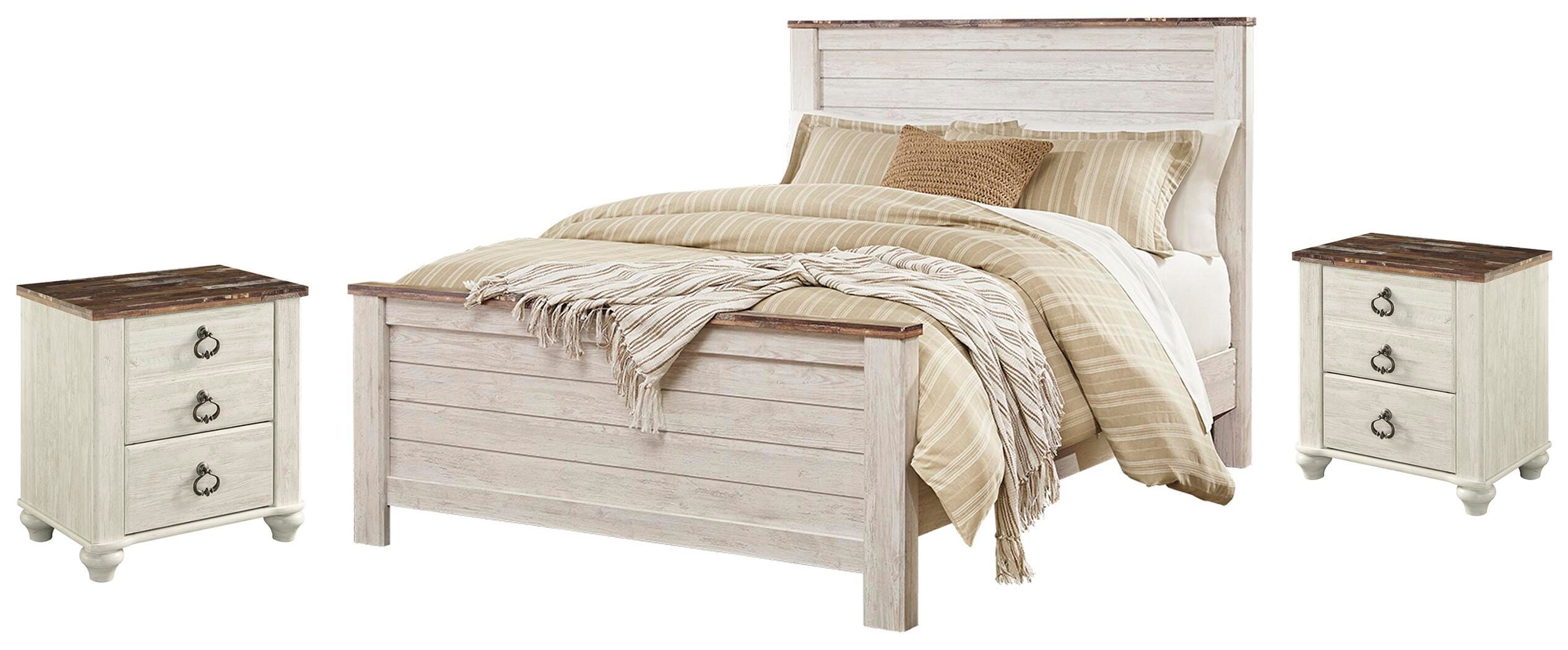 Click here for Willowton Queen Panel Bed with 2 Nightstands  Whit... prices