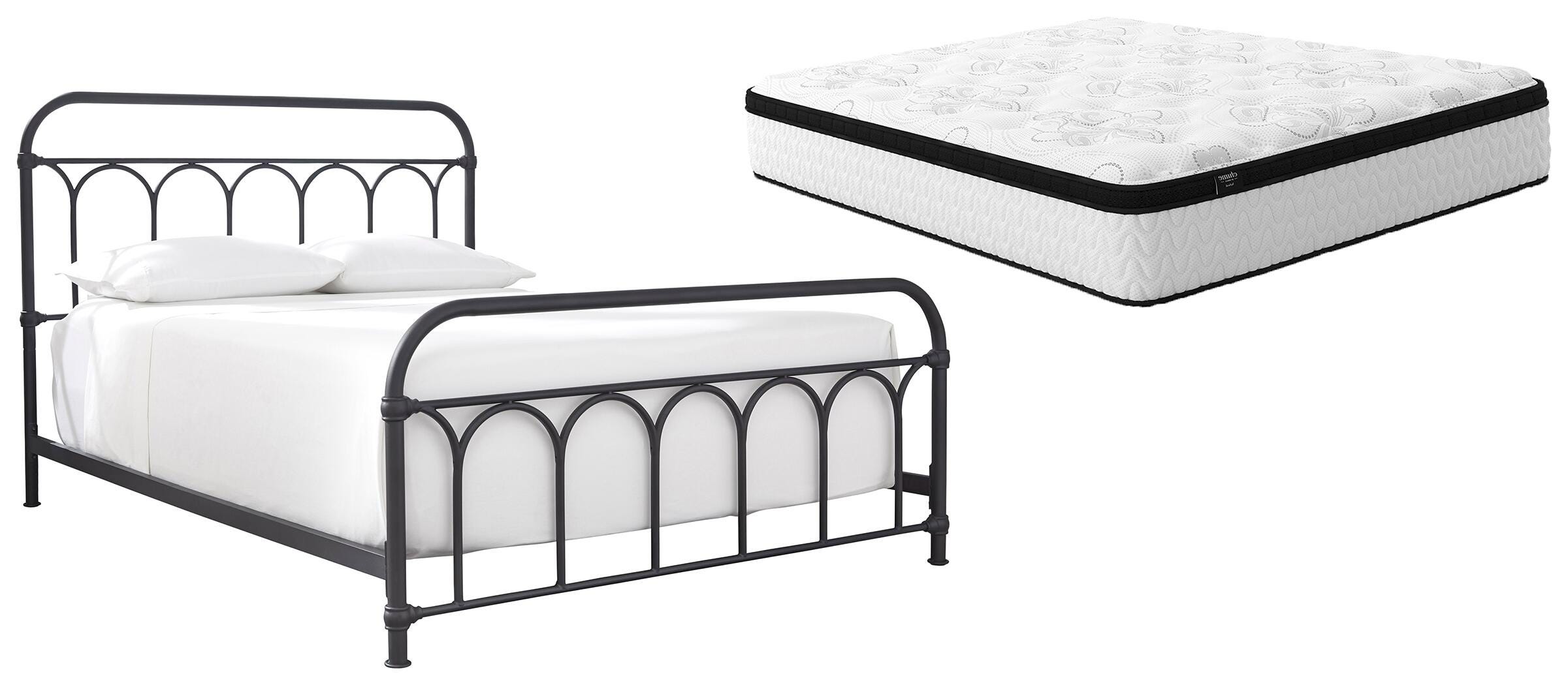 Click here for Nashburg Queen Metal Bed with Chime 12 Inch Hybrid... prices
