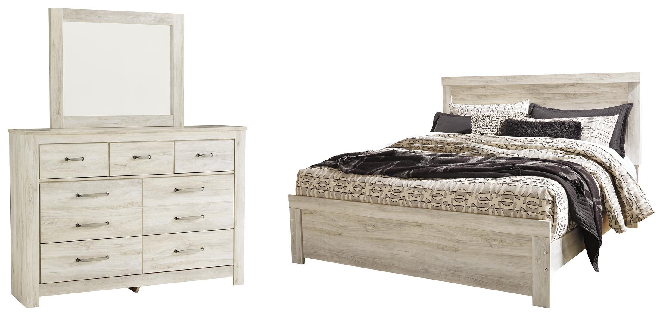 Click here for Bellaby King Panel Bed with Mirrored Dresser  Whit... prices