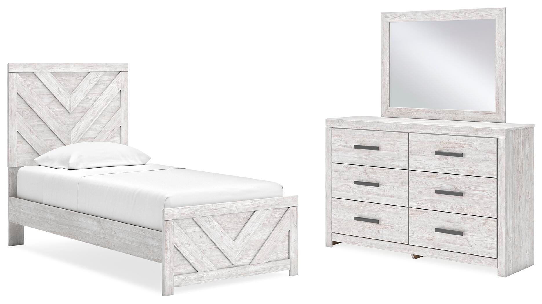 Click here for Cayboni Twin Panel Bed with Mirrored Dresser  Whit... prices