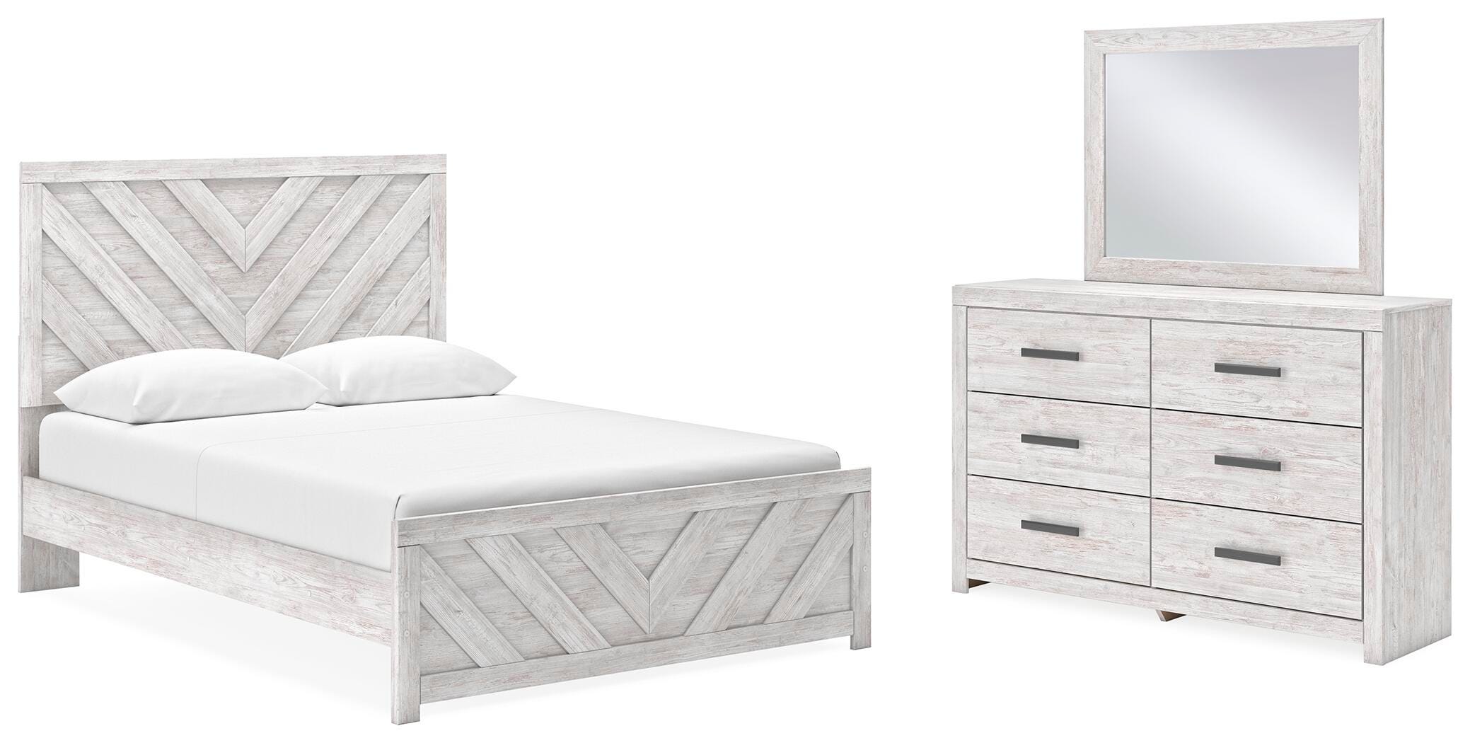 Click here for Cayboni Queen Panel Bed with Mirrored Dresser  Whi... prices