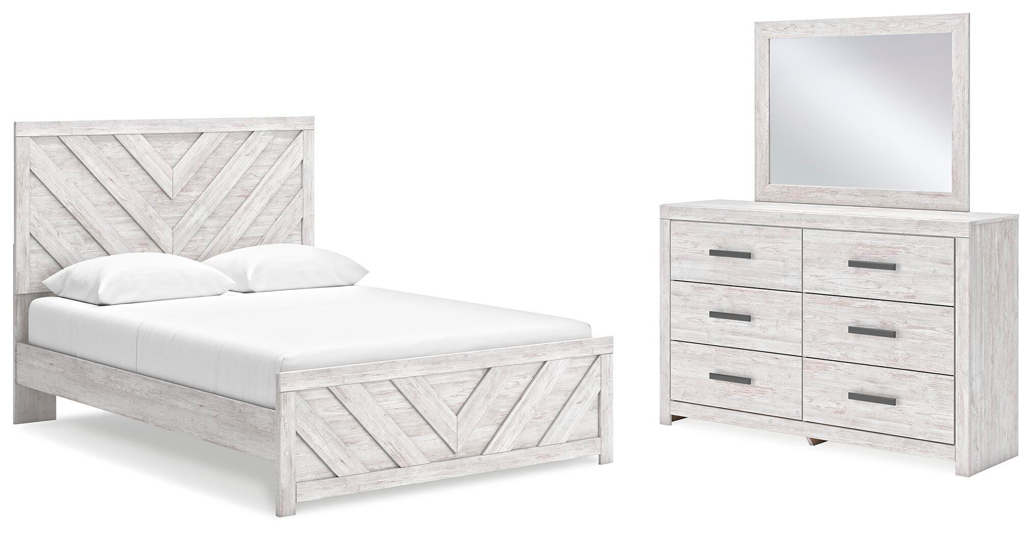Click here for Cayboni King Panel Bed with Mirrored Dresser  Whit... prices