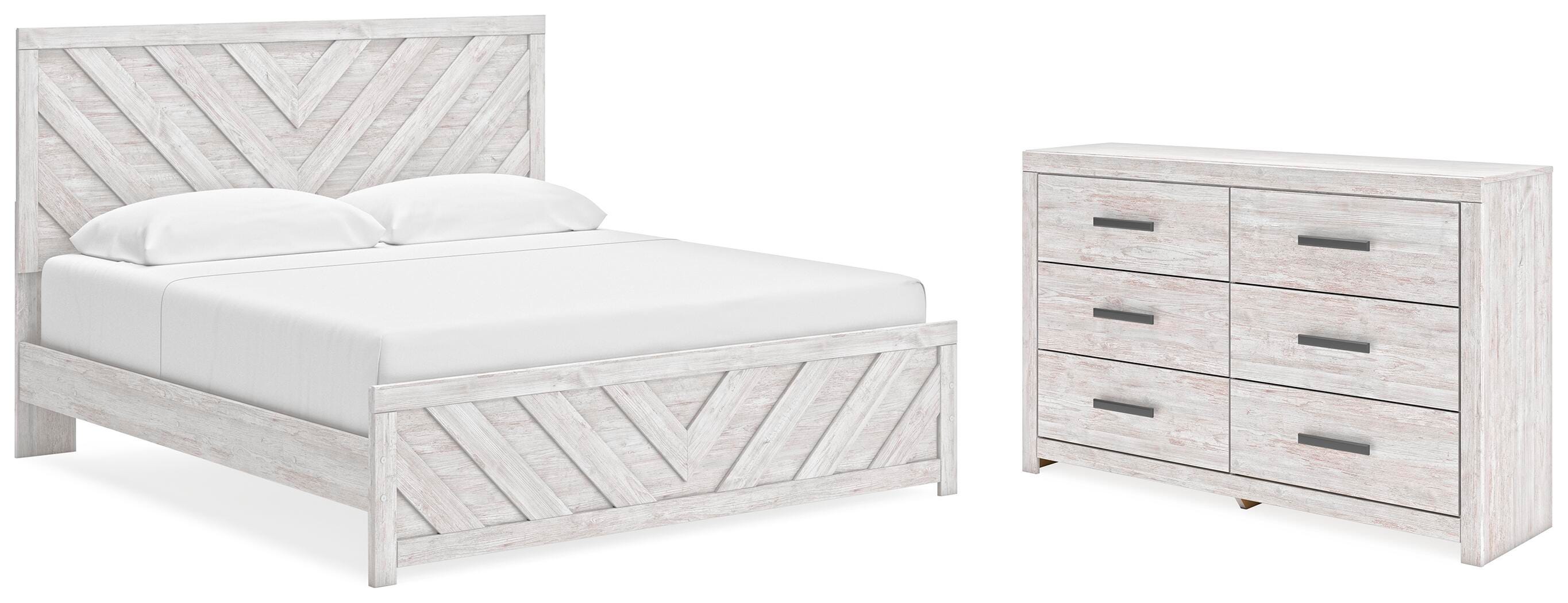 Click here for Cayboni King Panel Bed with Dresser  Whitewash prices