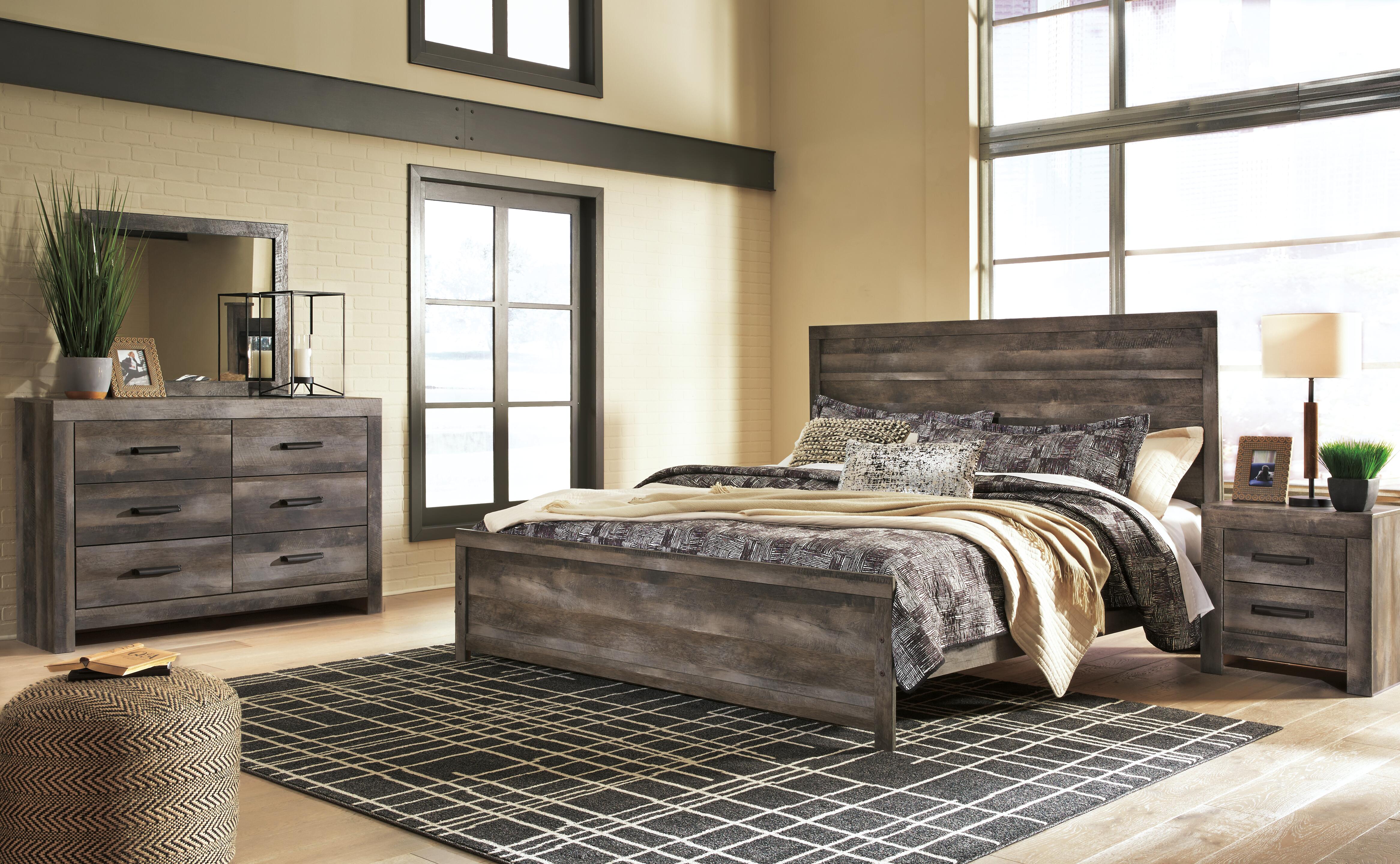 Click here for Wynnlow King Panel Bed with Mirrored Dresser  Gray prices