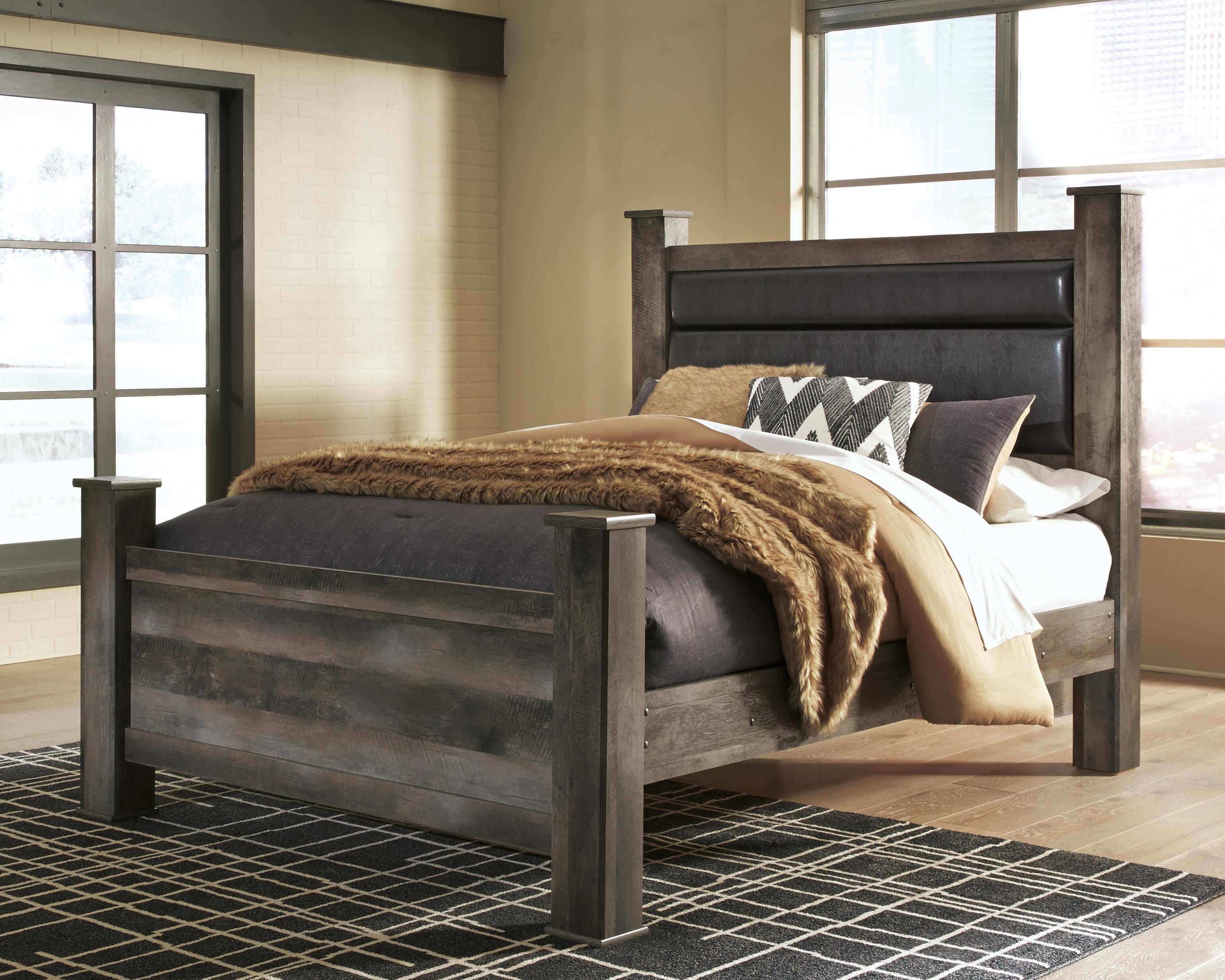 Click here for Wynnlow Queen Upholstered Poster Bed  Gray prices