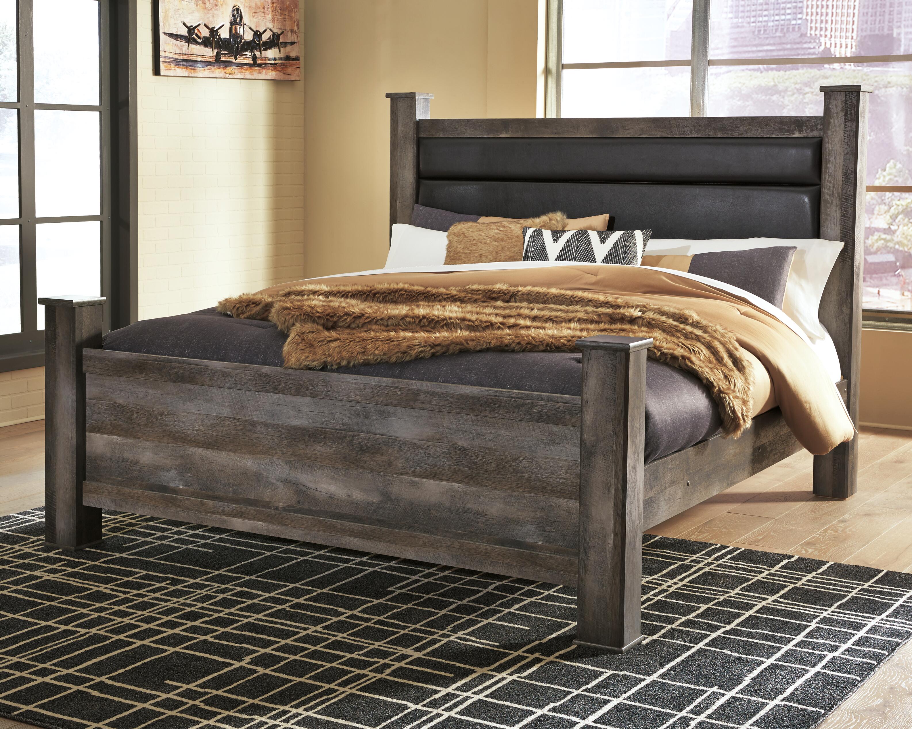 Click here for Wynnlow King Poster Bed Leather  Gray prices