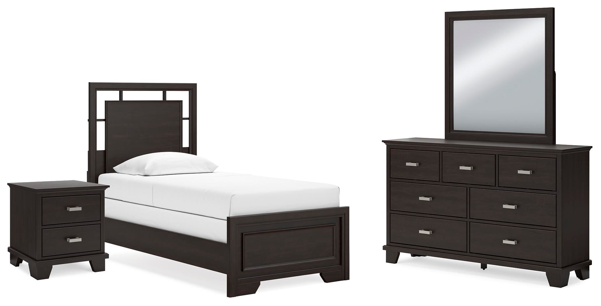 Click here for Covetown Twin Panel Bed with Mirrored Dresser and... prices