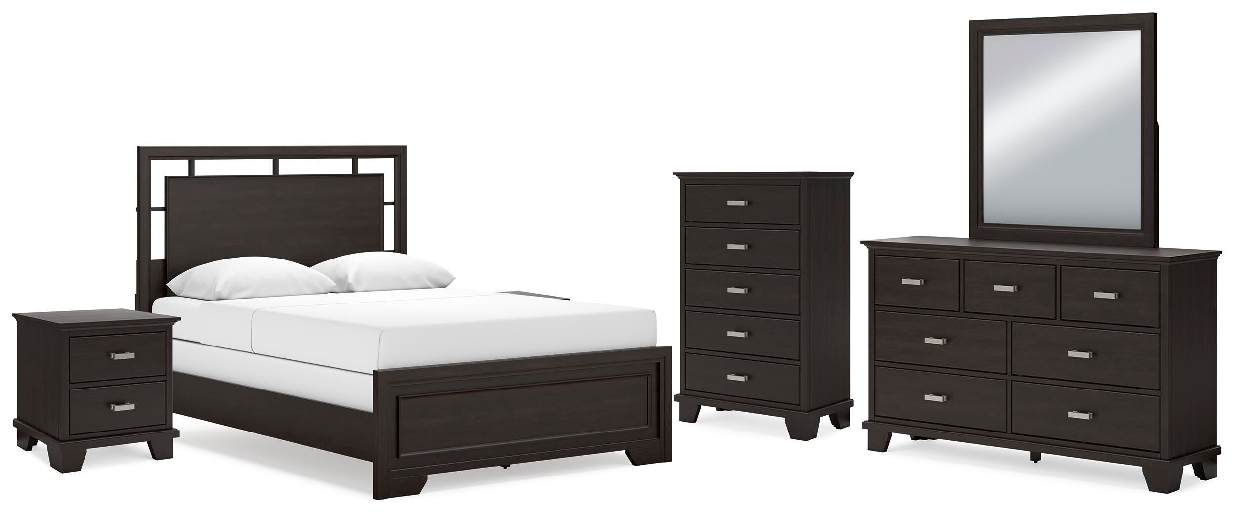 Click here for Covetown Queen Panel Bed with Mirrored Dresser  Ch... prices