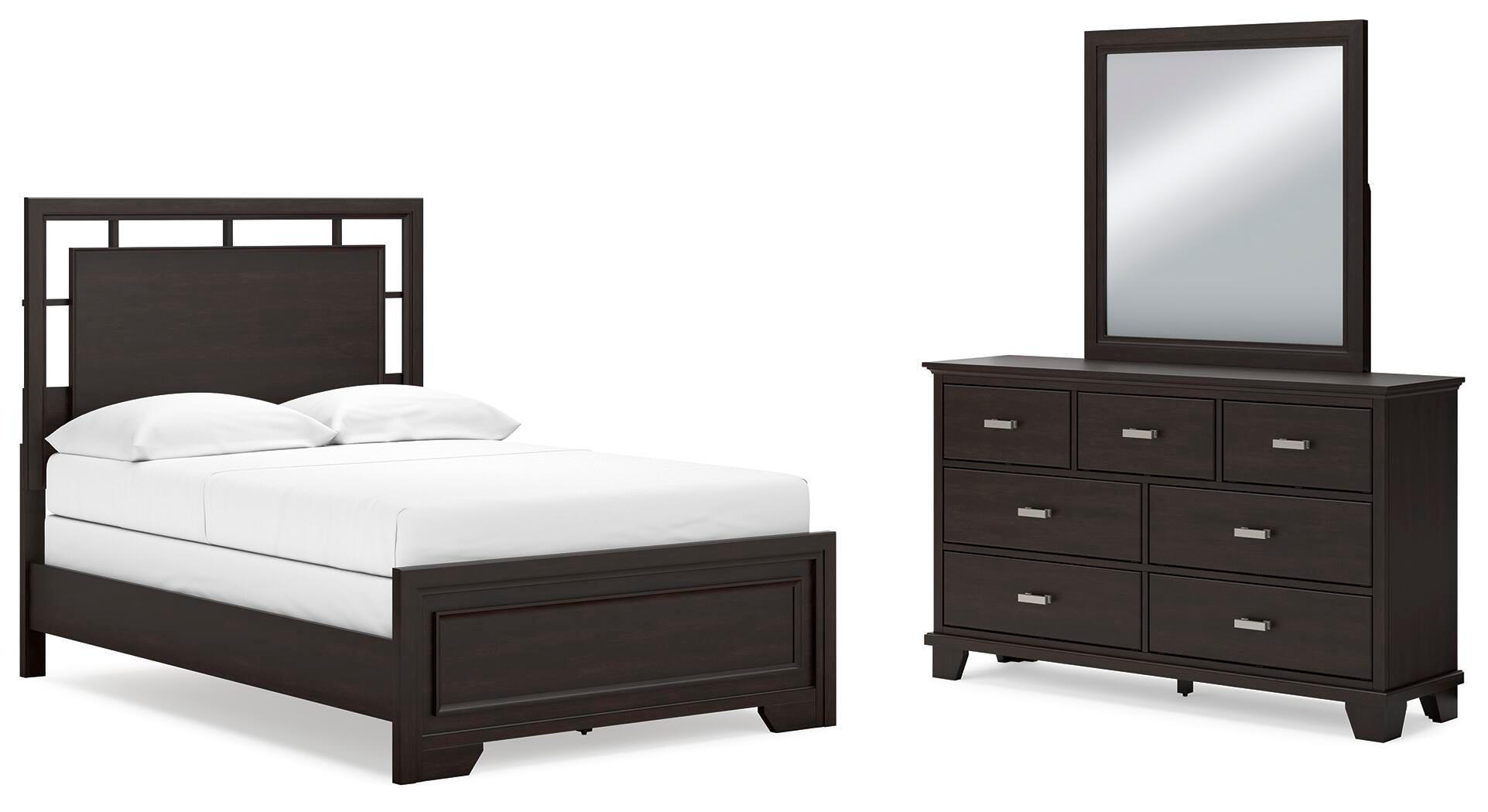 Click here for Covetown Full Panel Bed with Mirrored Dresser  Dar... prices