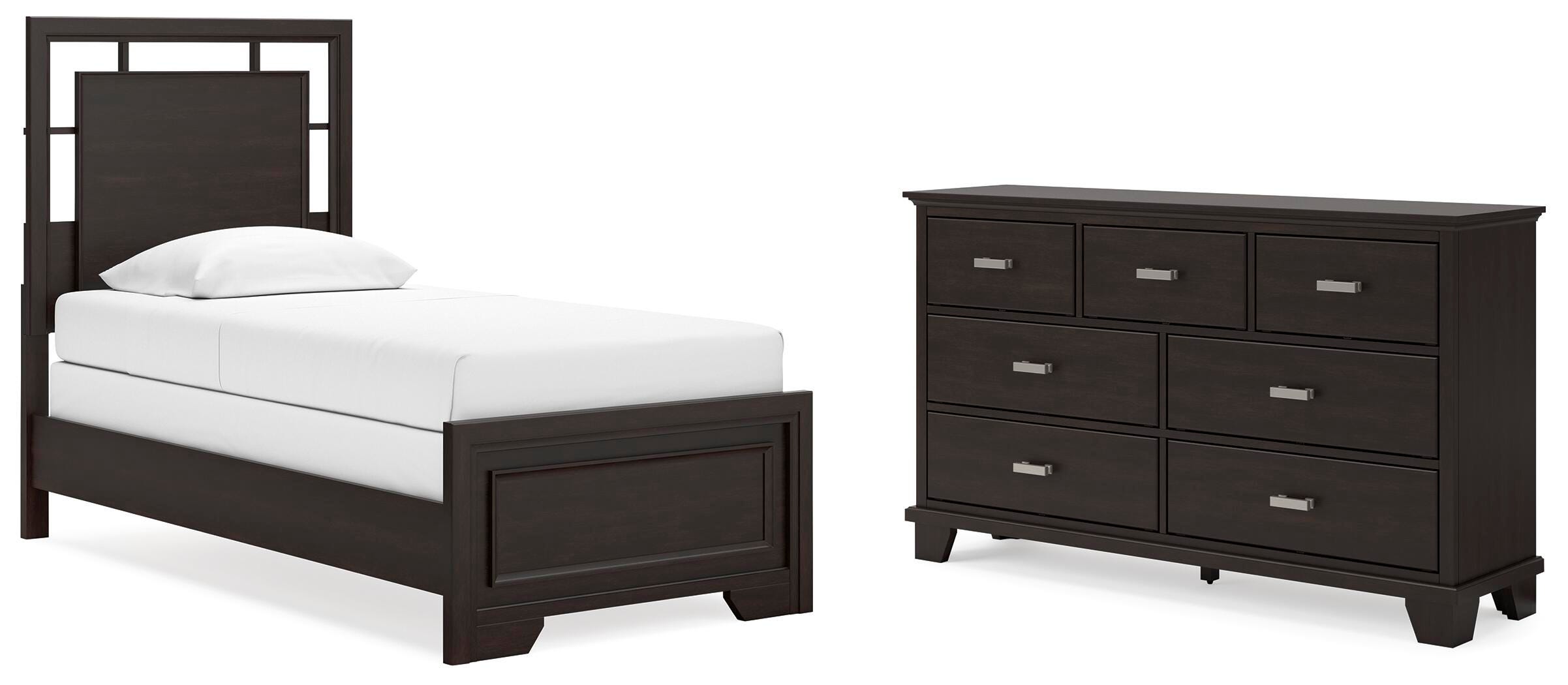 Click here for Covetown Twin Panel Bed with Dresser  Dark Brown prices