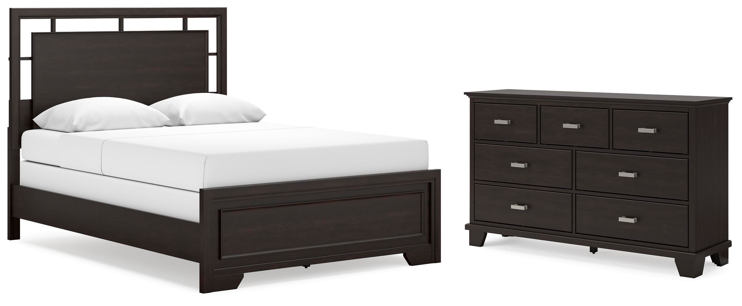 Click here for Covetown Queen Panel Bed with Dresser  Dark Brown prices