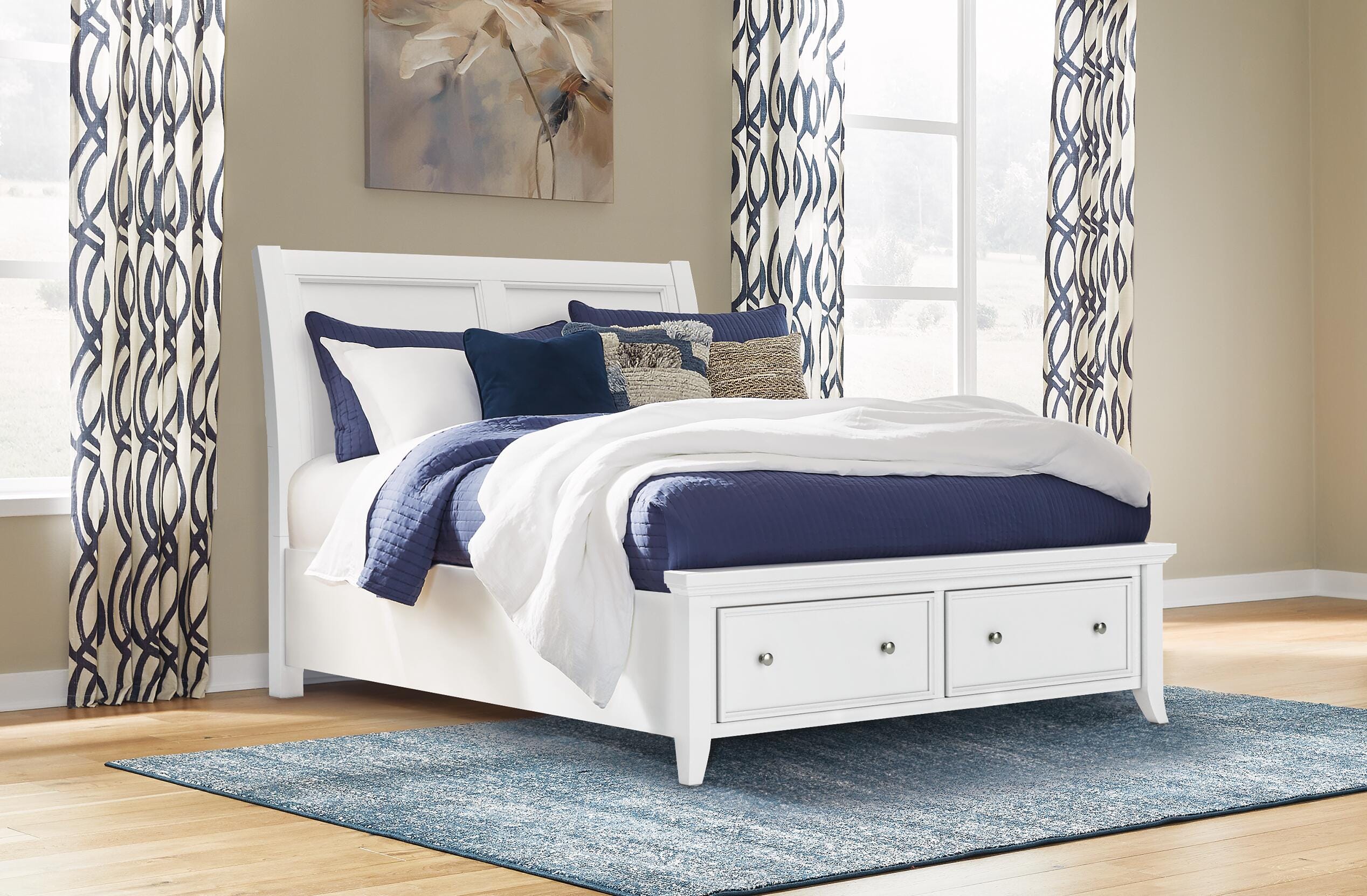 Click here for Trulani Queen Sleigh Storage Bed  White prices