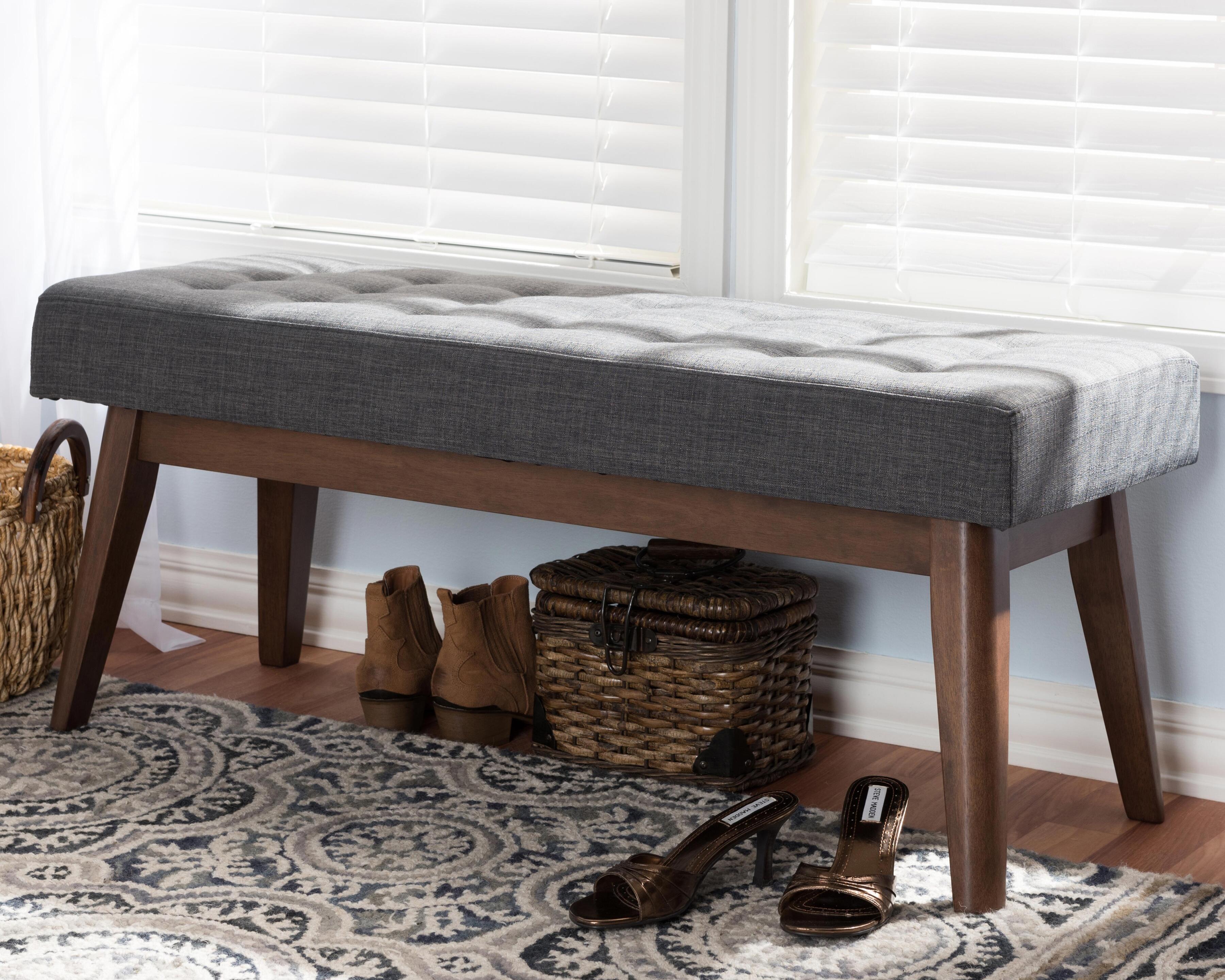 Click here for Elia Button-Tufted Bench  Dark Gray/Walnut prices