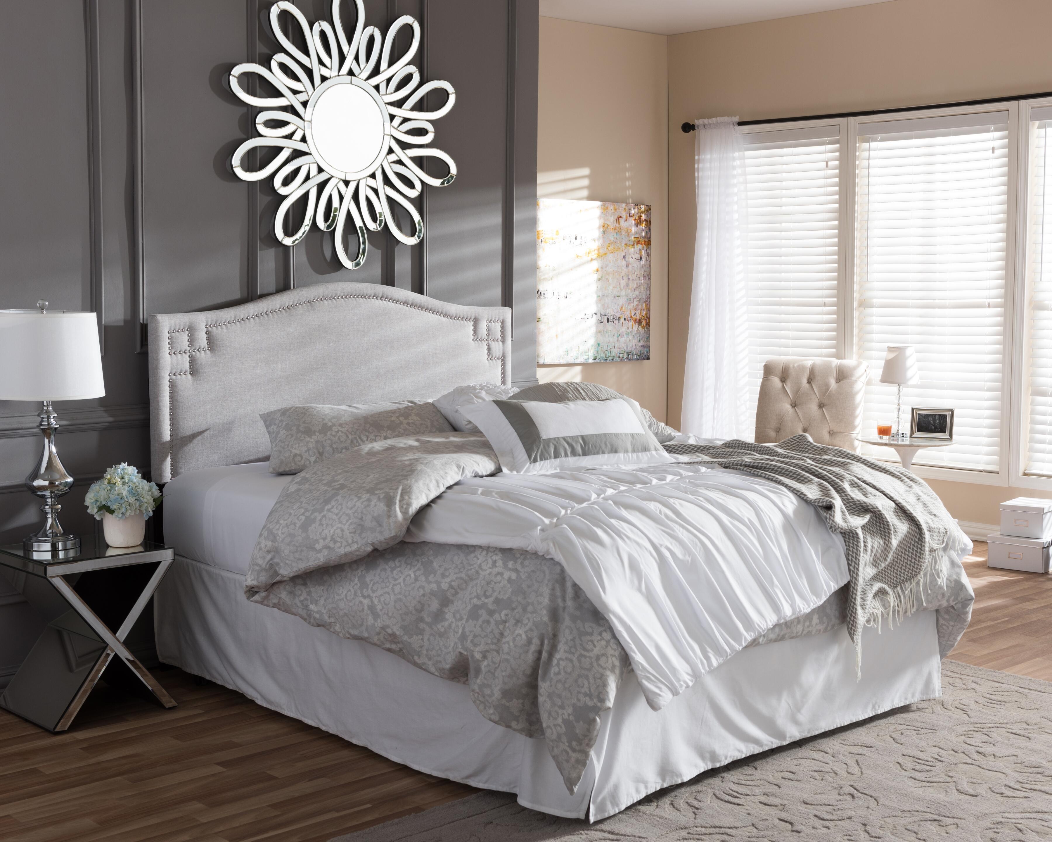 Click here for Upholstered Nail Head King Headboard  Gray/Beige prices