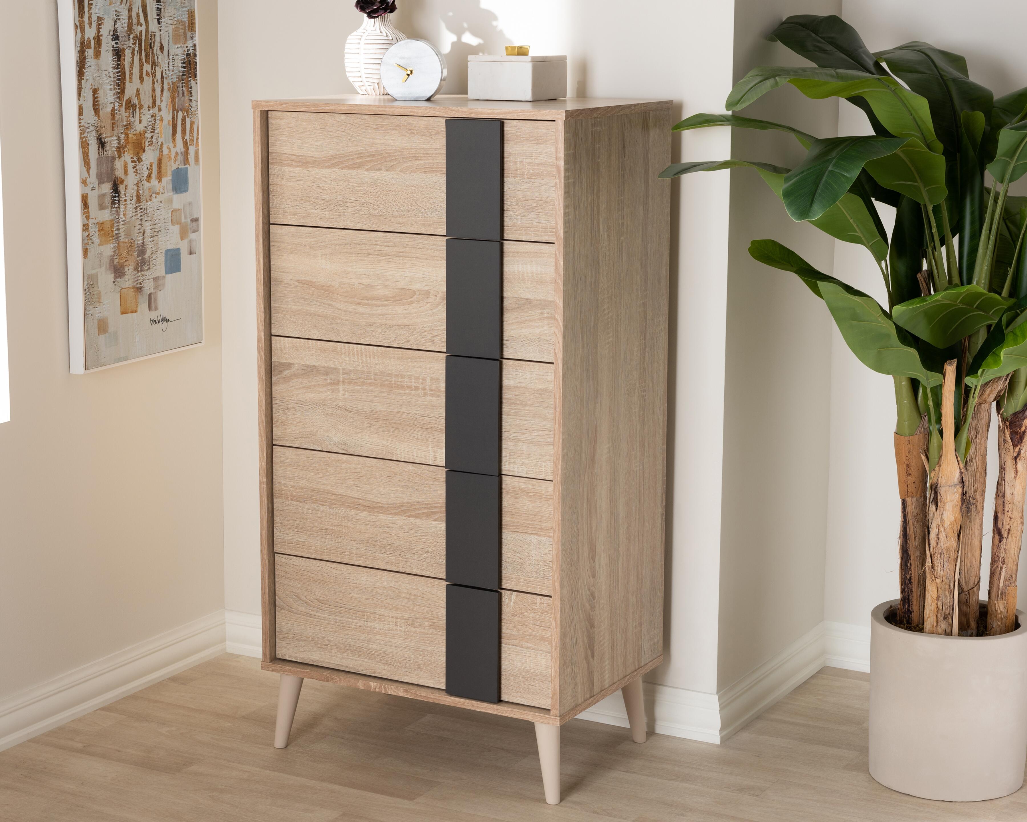 Click here for Lisen 5 Drawer Chest  Oak/Gray prices