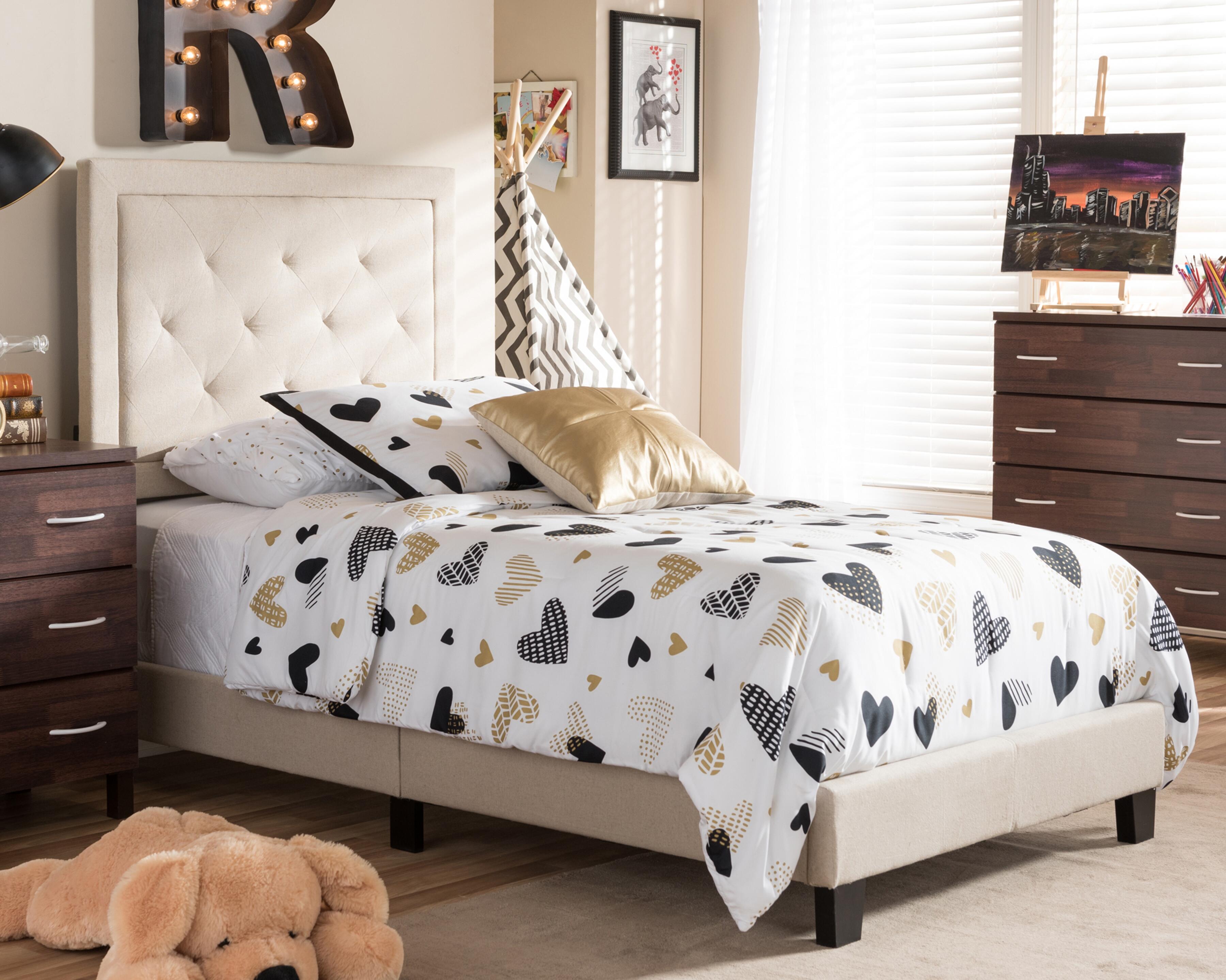 Click here for Linen Twin Upholstered Bed  Beige prices