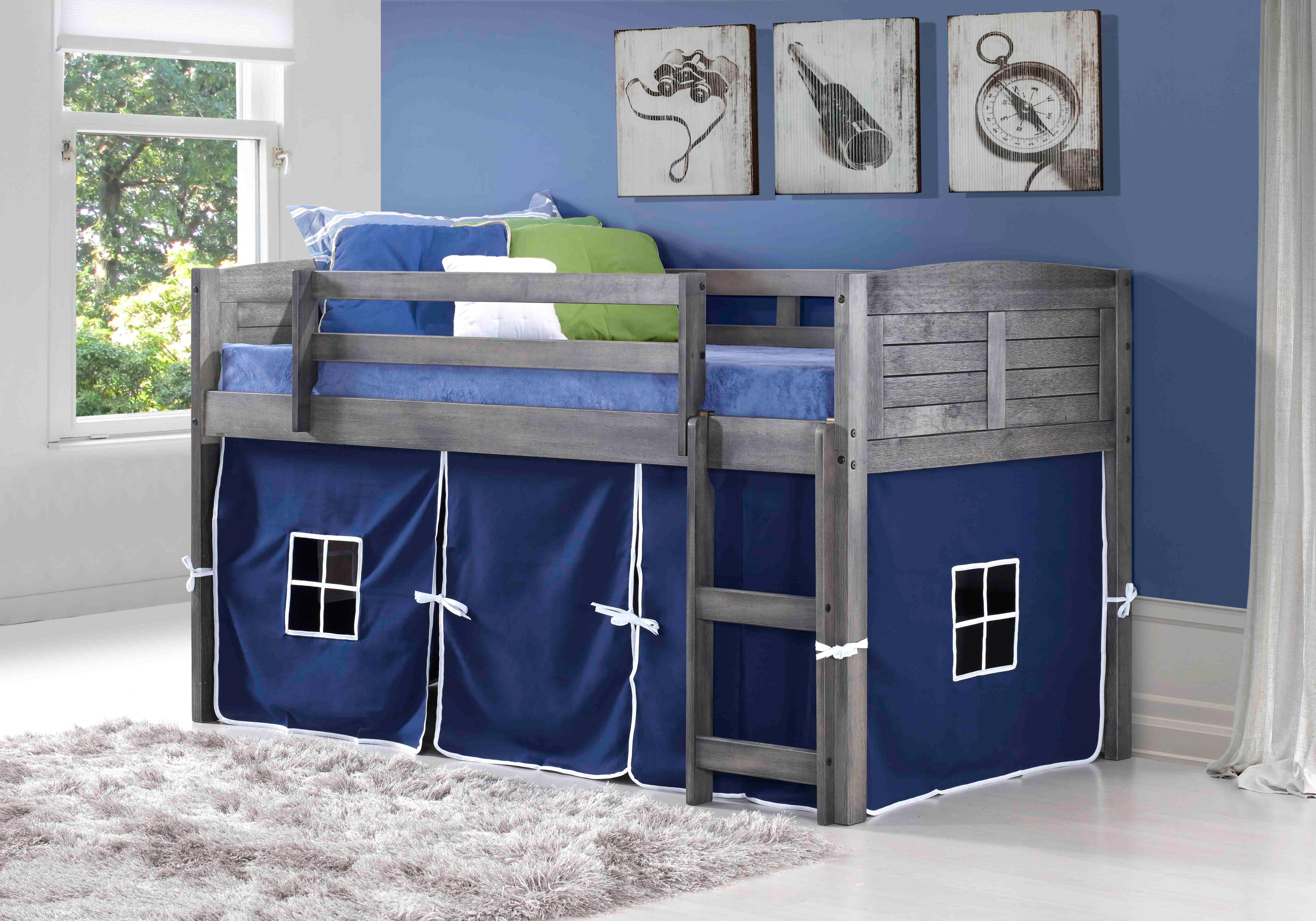 Click here for Kids Louvered Twin Low Loft Bed With Tent  Antique... prices