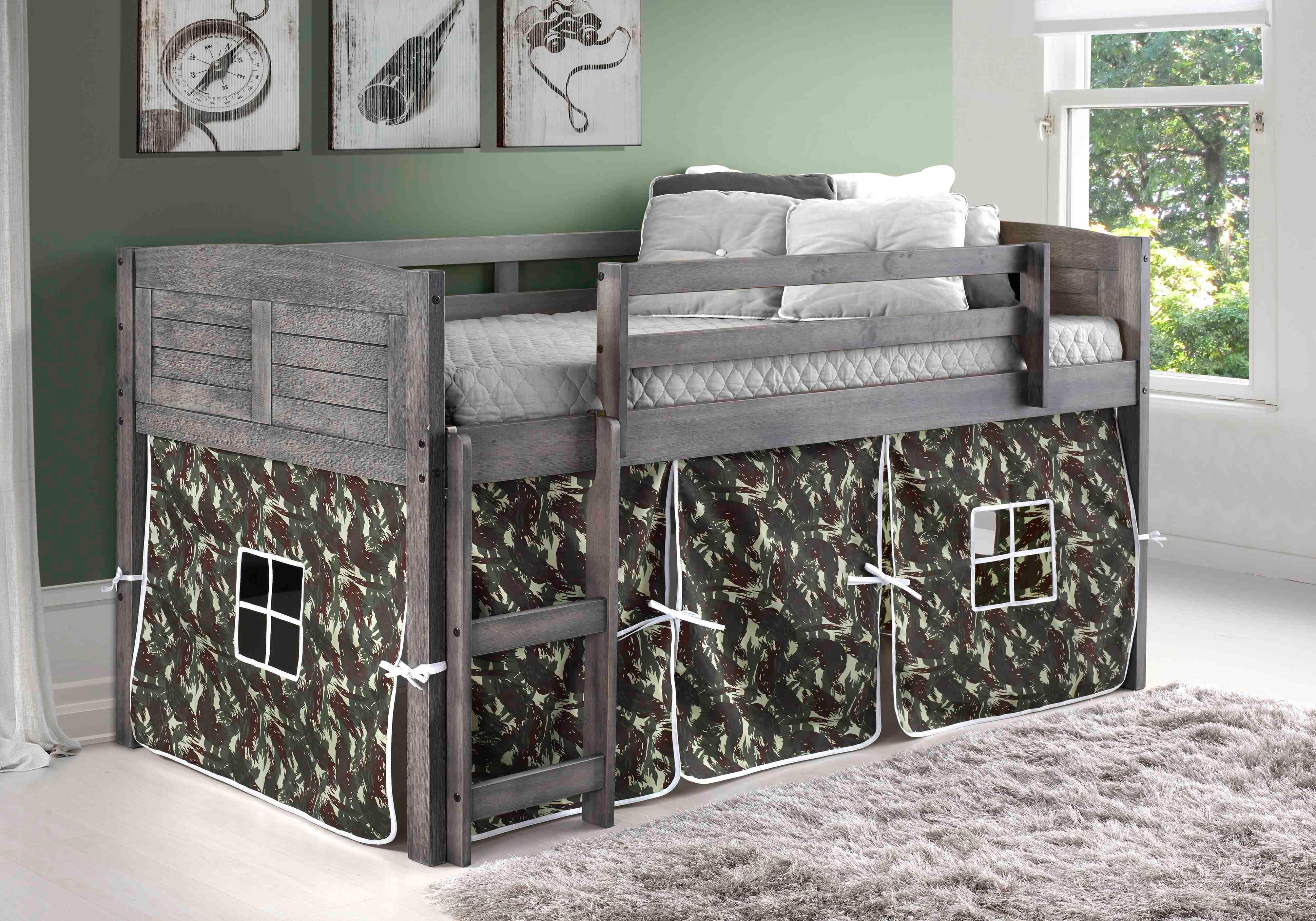 Click here for Kids Louvered Twin Low Loft Bed With Tent  Antique... prices