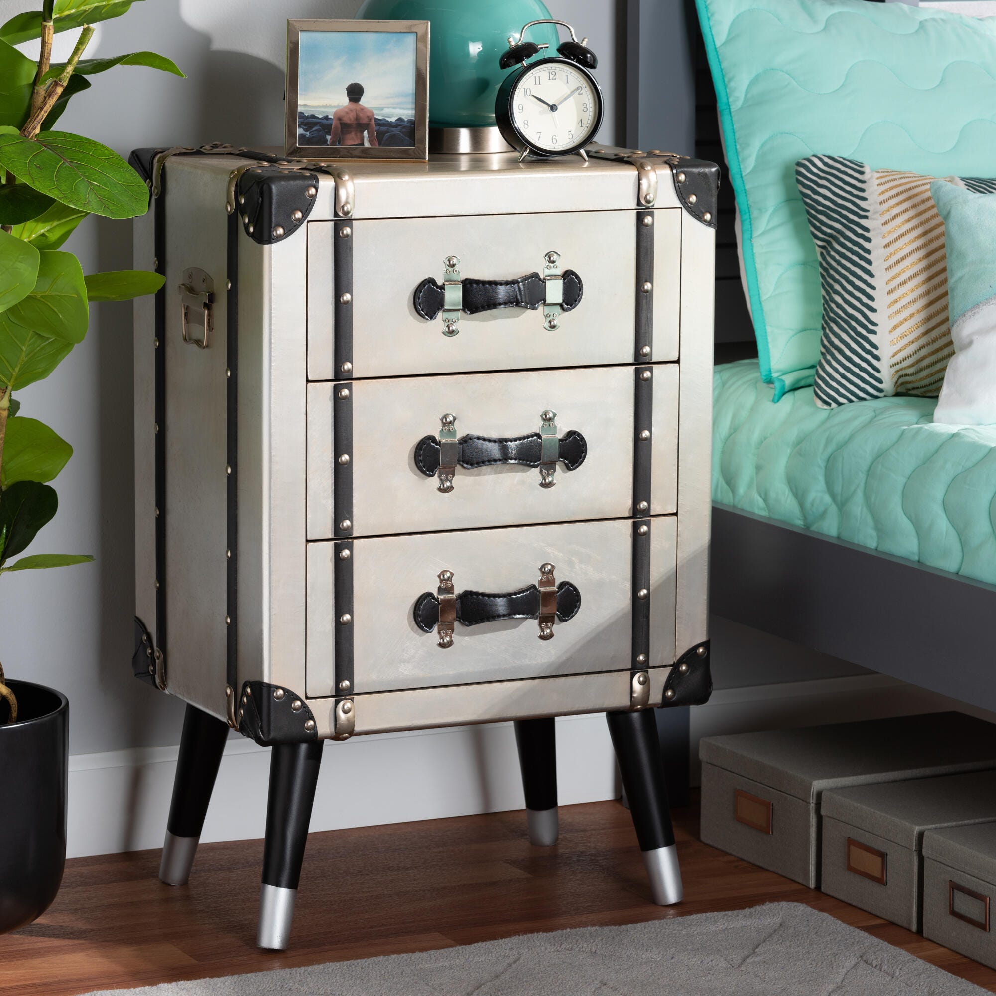 Click here for Baxton Studio Dilan 3-Drawer Nightstand  Silver prices