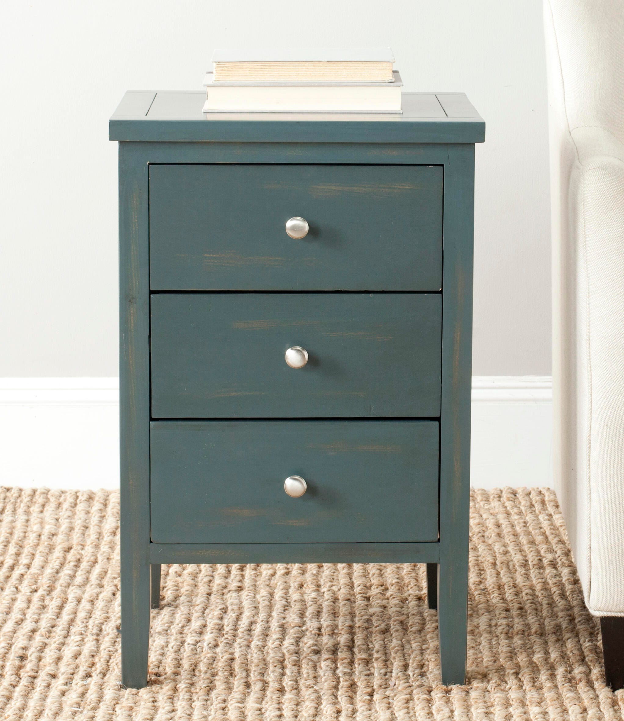 Click here for Deniz Nightstand with 3 Drawers  Steel Teal prices