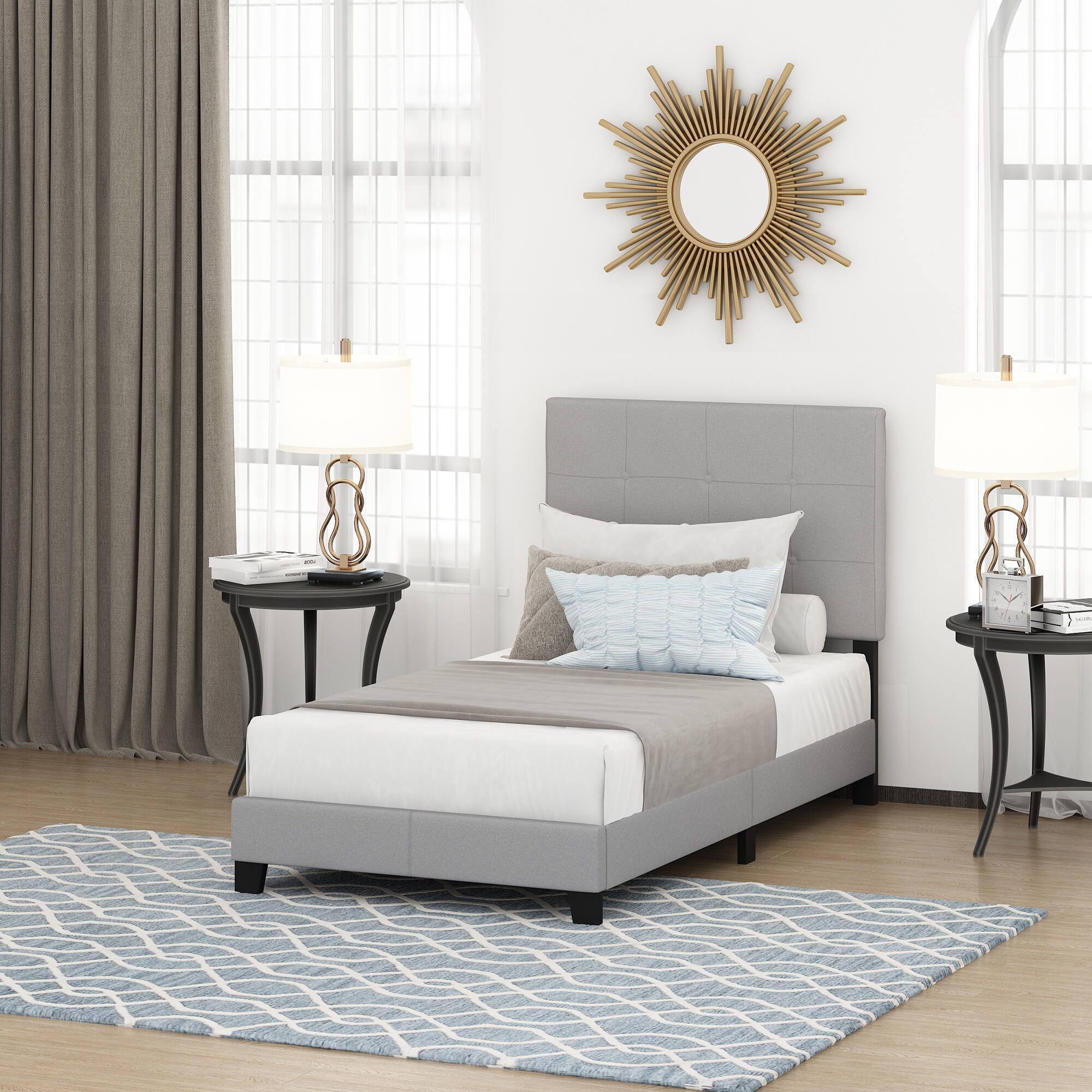Click here for Furinno Twin Laval Button Tufted Bed Frame  Gray prices