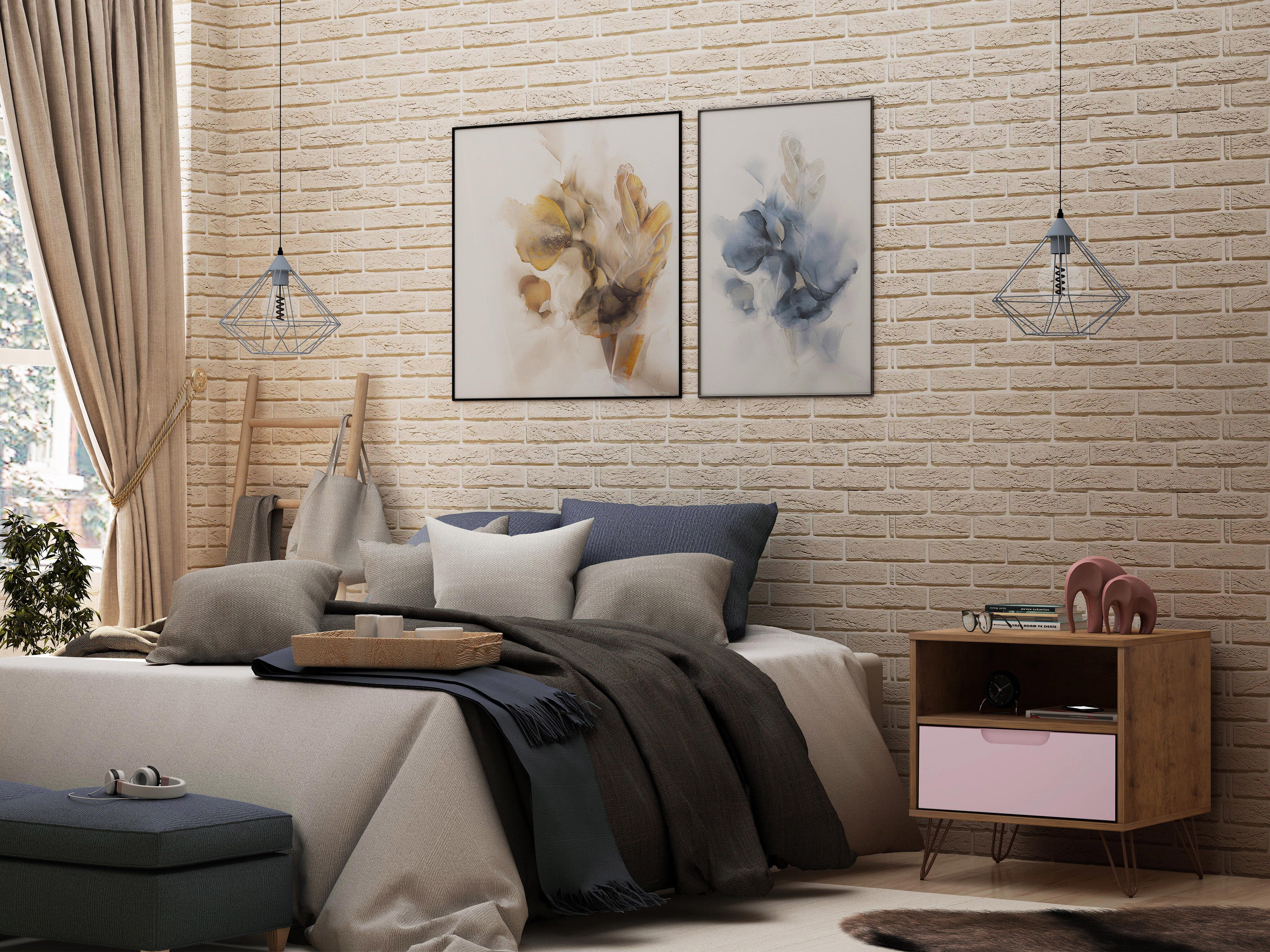 Click here for Modern 1 Drawer Nightstand  Natural/Rose Pink prices