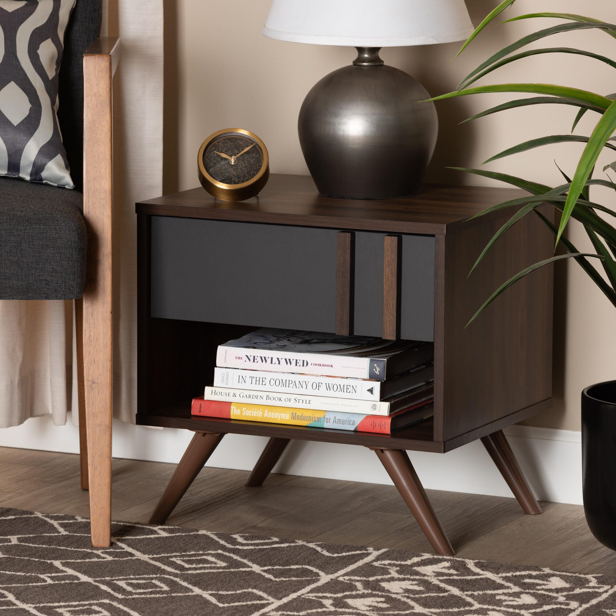 Click here for Naoki Modern 1-Drawer Nightstand  Gray/Walnut prices