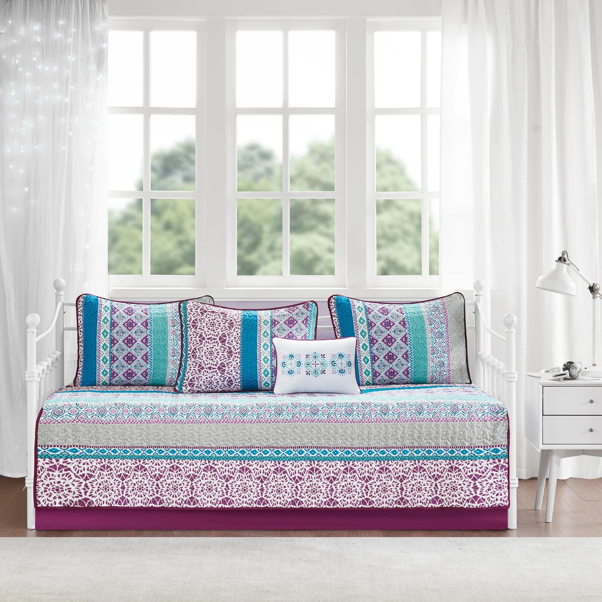 Click here for Adley 6 Piece Boho Reversible Daybed Set  Purple prices