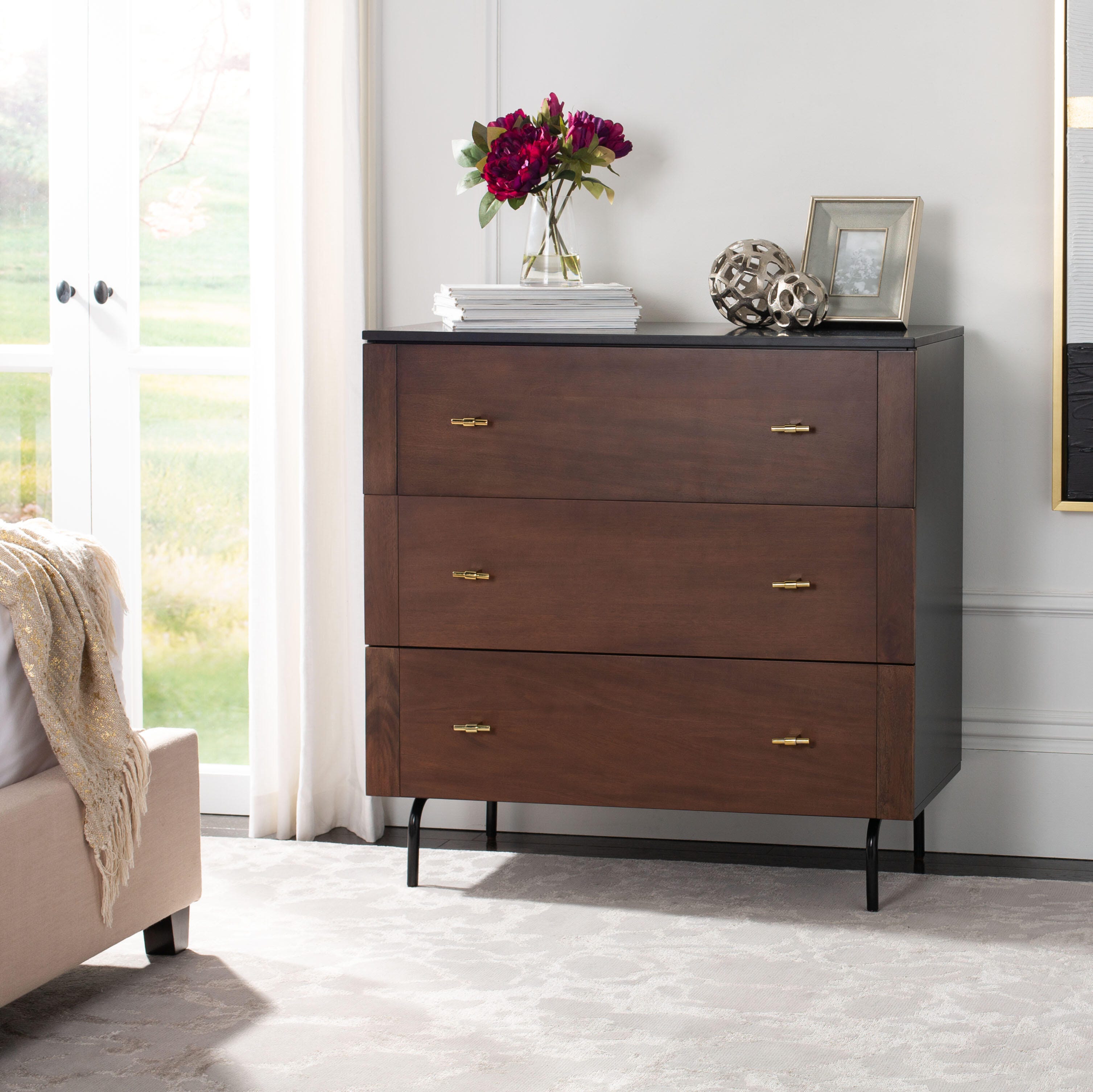 Click here for Safavieh Genevieve 36 3 Drawer Dresser  Walnut/Bla... prices