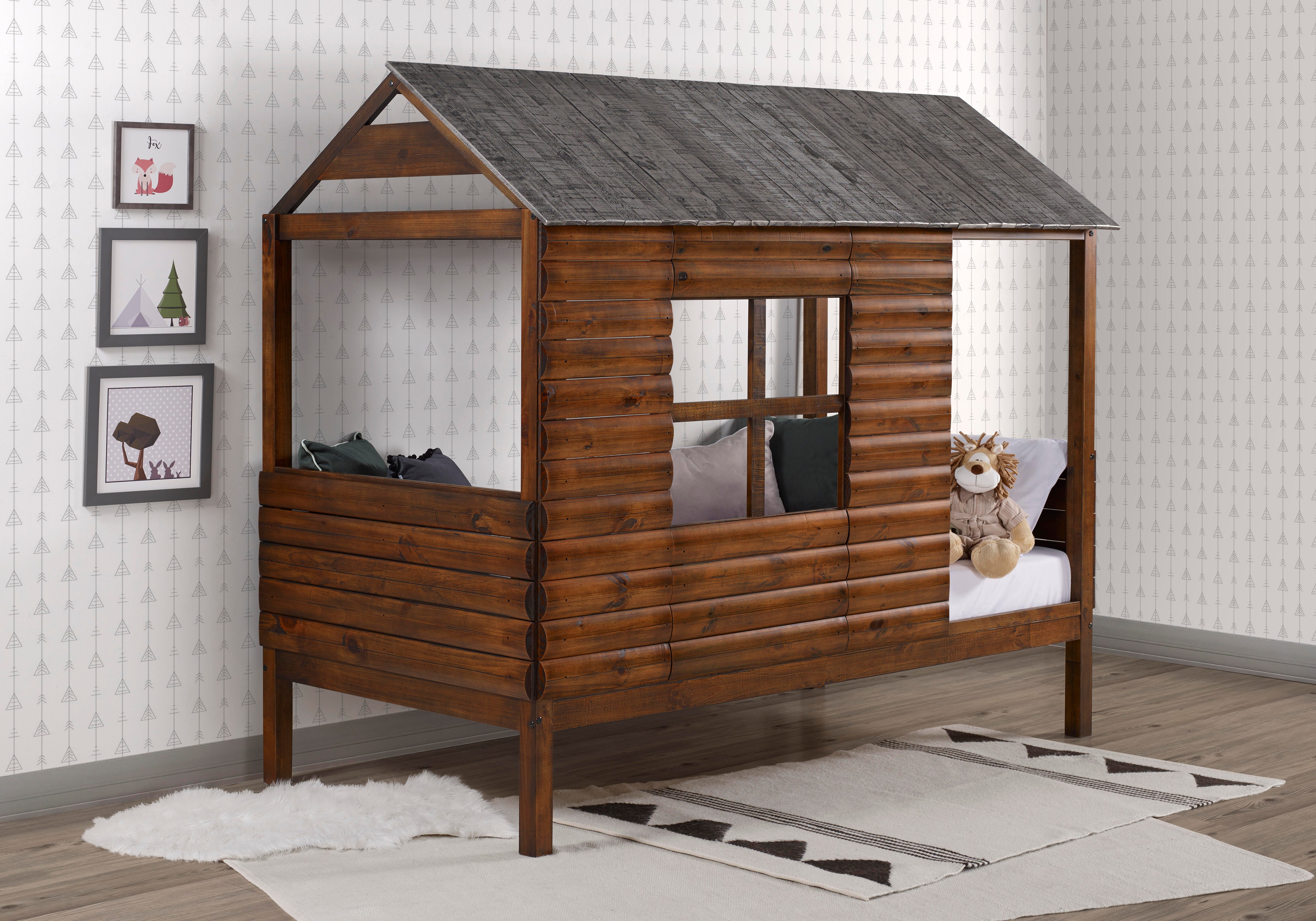 Click here for Donco Kids Twin Log Cabin Low Loft Rustic Walnut prices