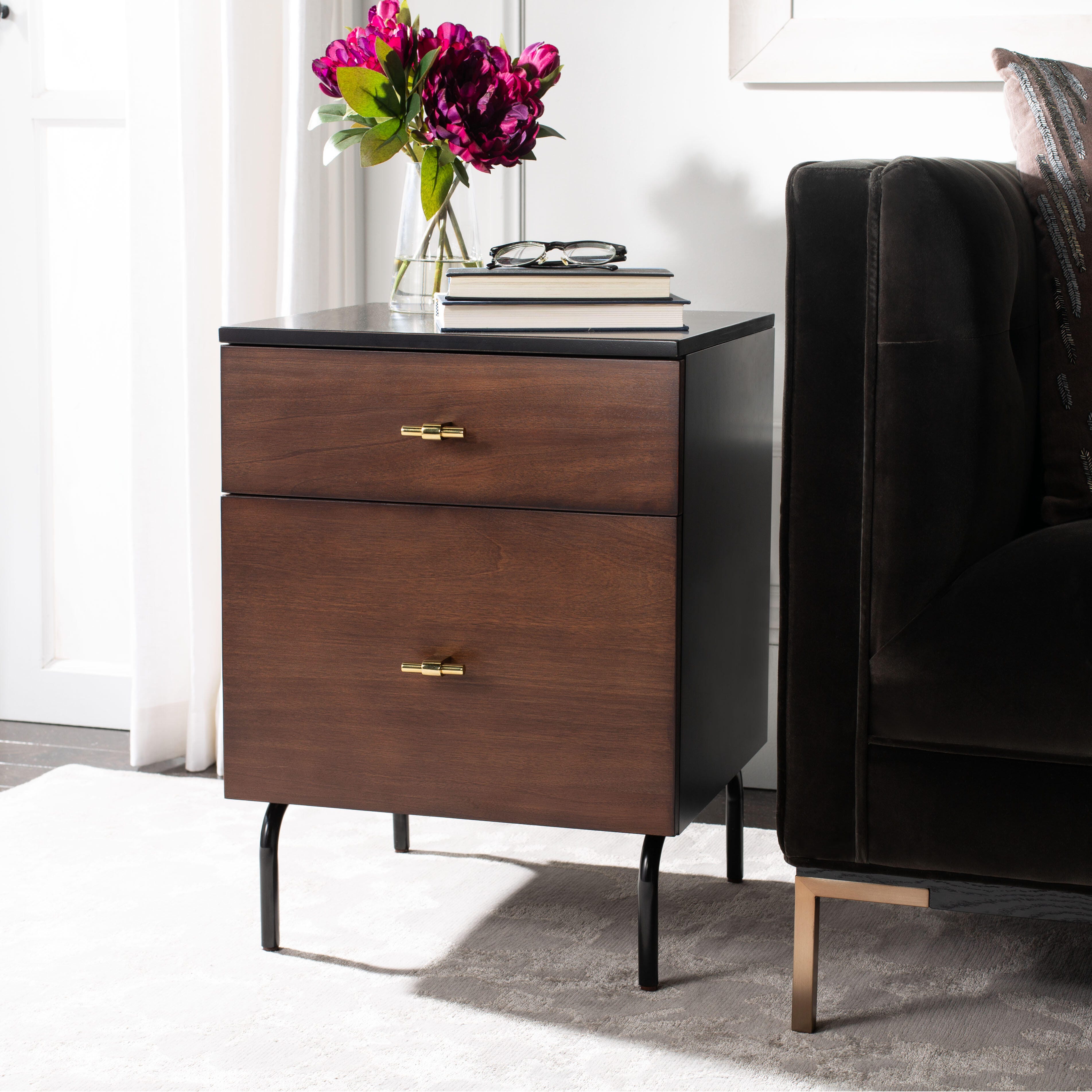 Click here for Genevieve 2 Drawer Nightstand  Walnut/Black prices