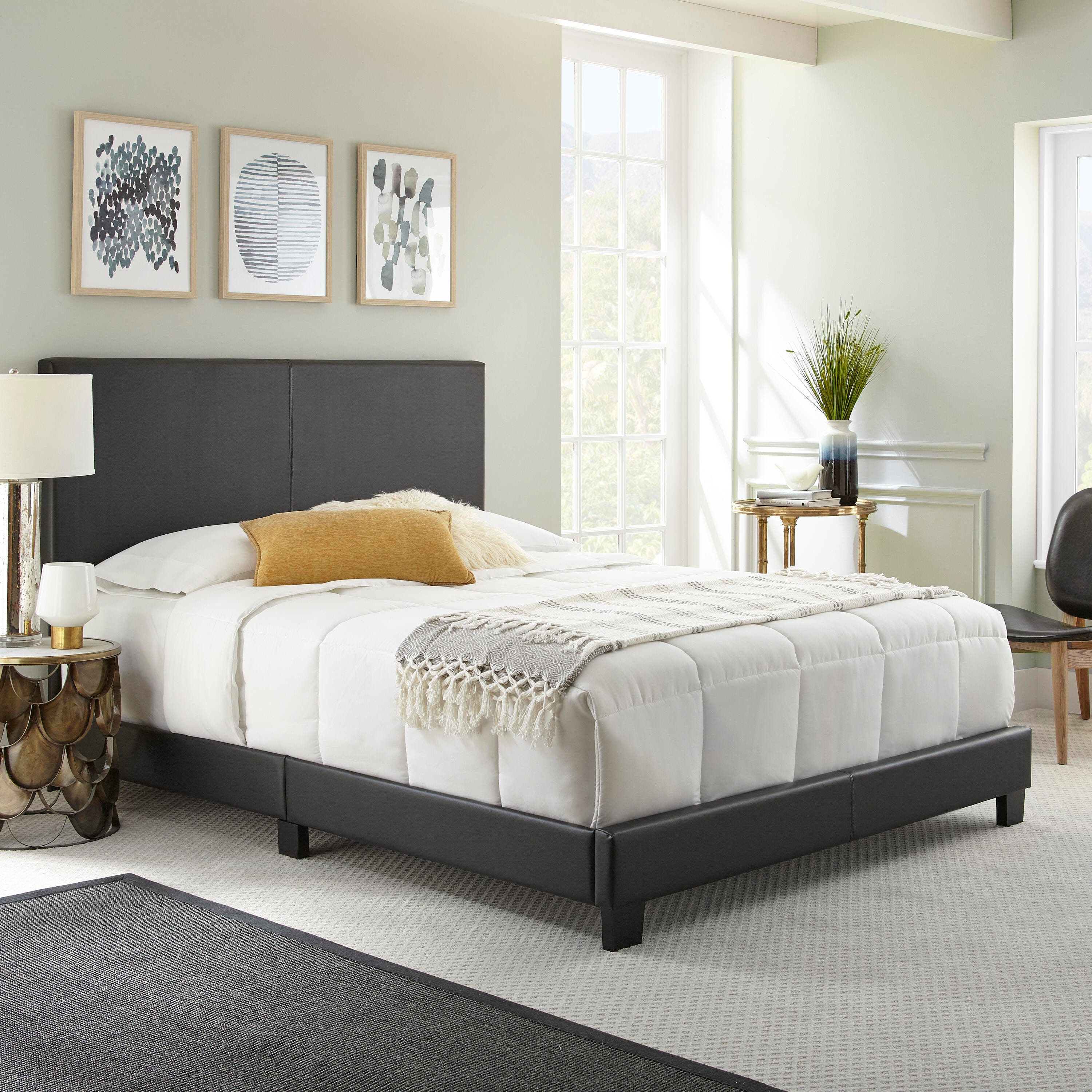 Click here for Fiona Upholstered Faux Leather Platform Bed  Black prices