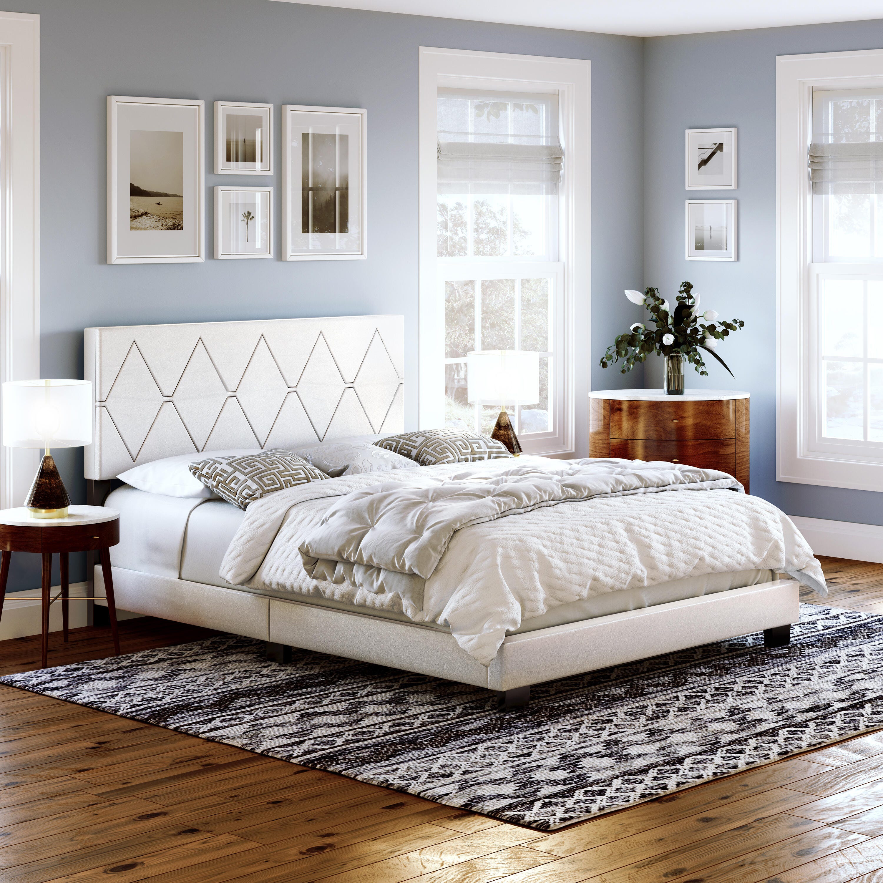 Click here for Destry Queen Upholstered Faux Leather Platform Bed... prices