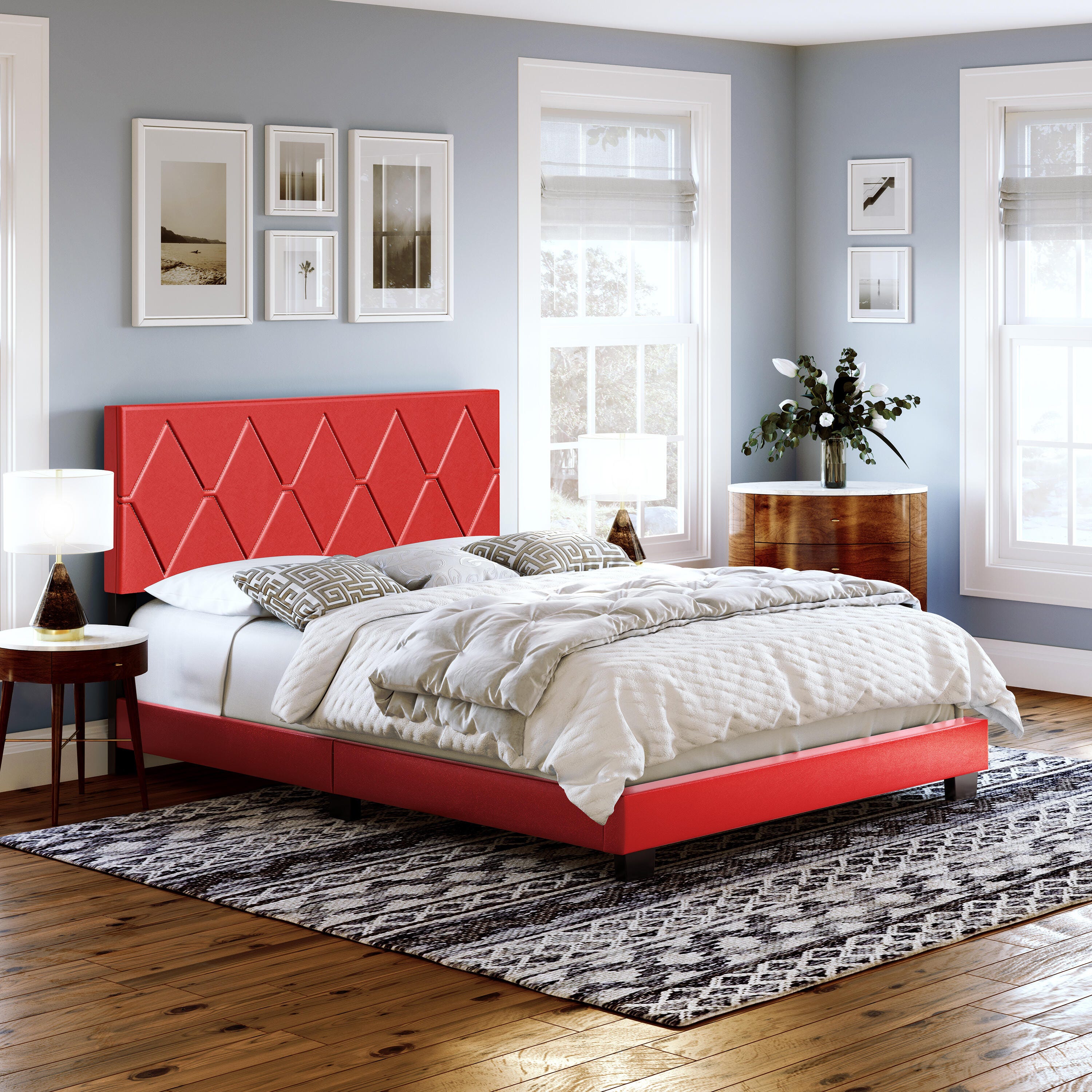 Click here for Destry Queen Upholstered Faux Leather Platform Bed prices