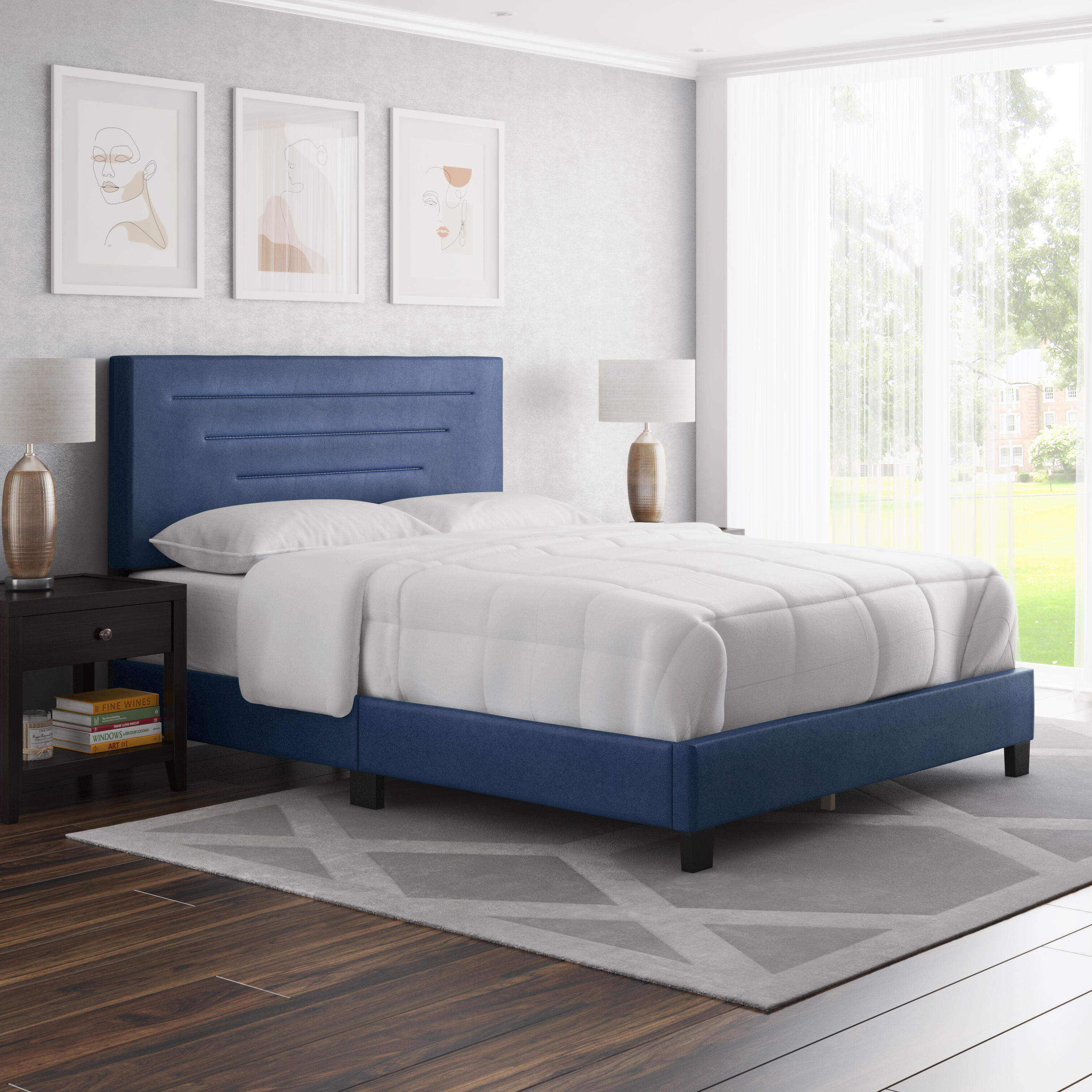 Click here for Aurelius Upholstered Faux Leather Platform Bed  Bl... prices