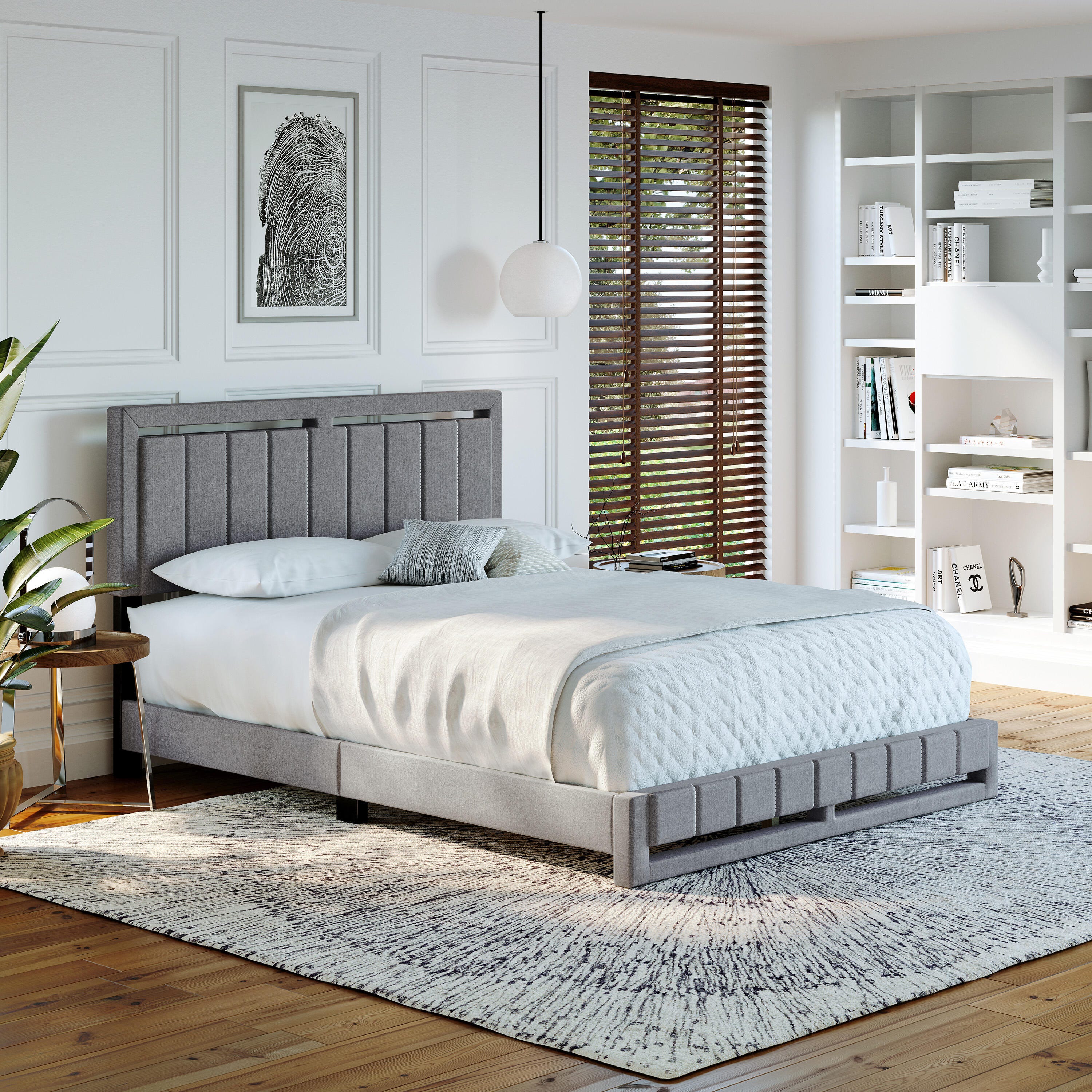 Click here for Roza King Upholstered Linen Platform Bed  Gray prices