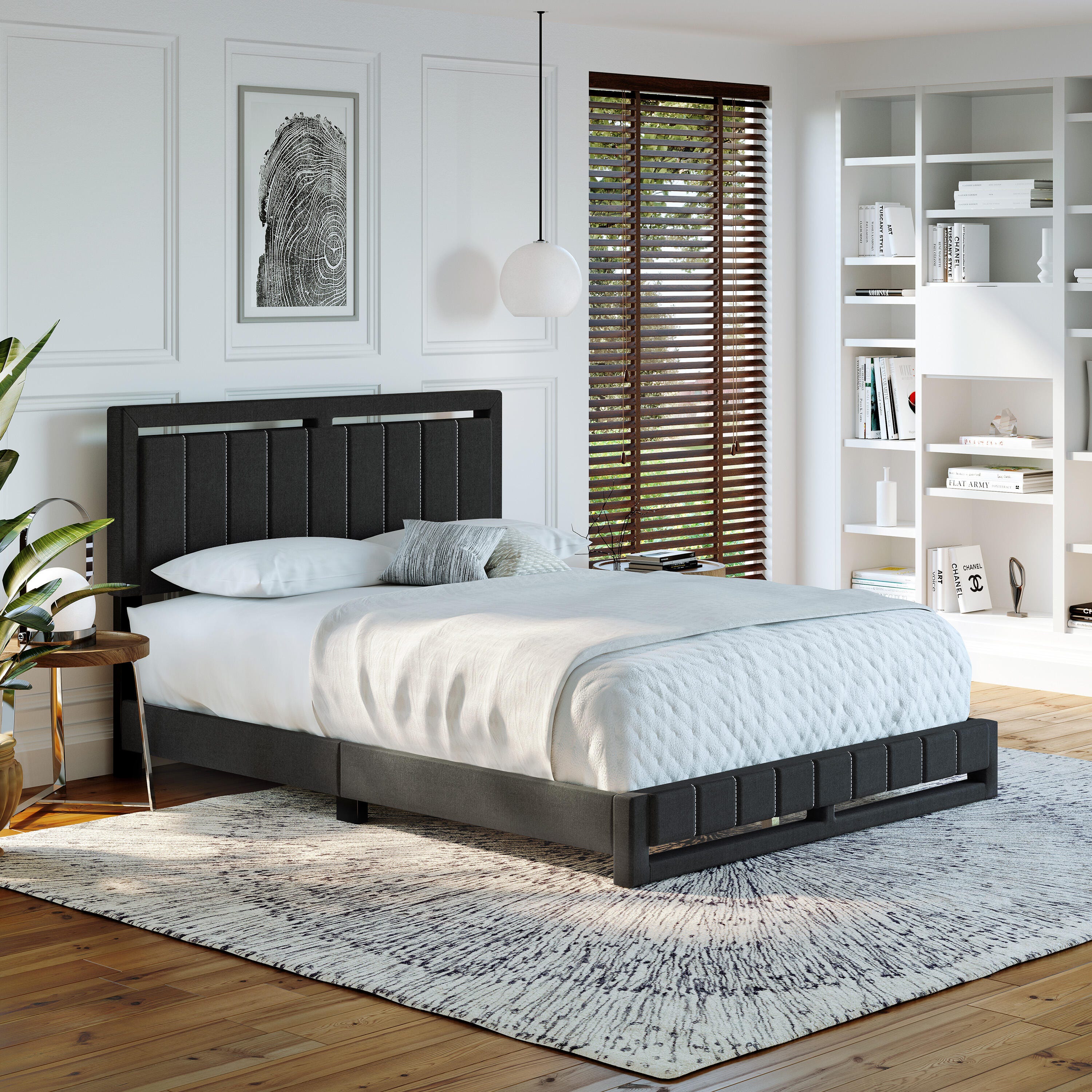 Click here for Roza Queen Upholstered Linen Platform Bed  Black prices