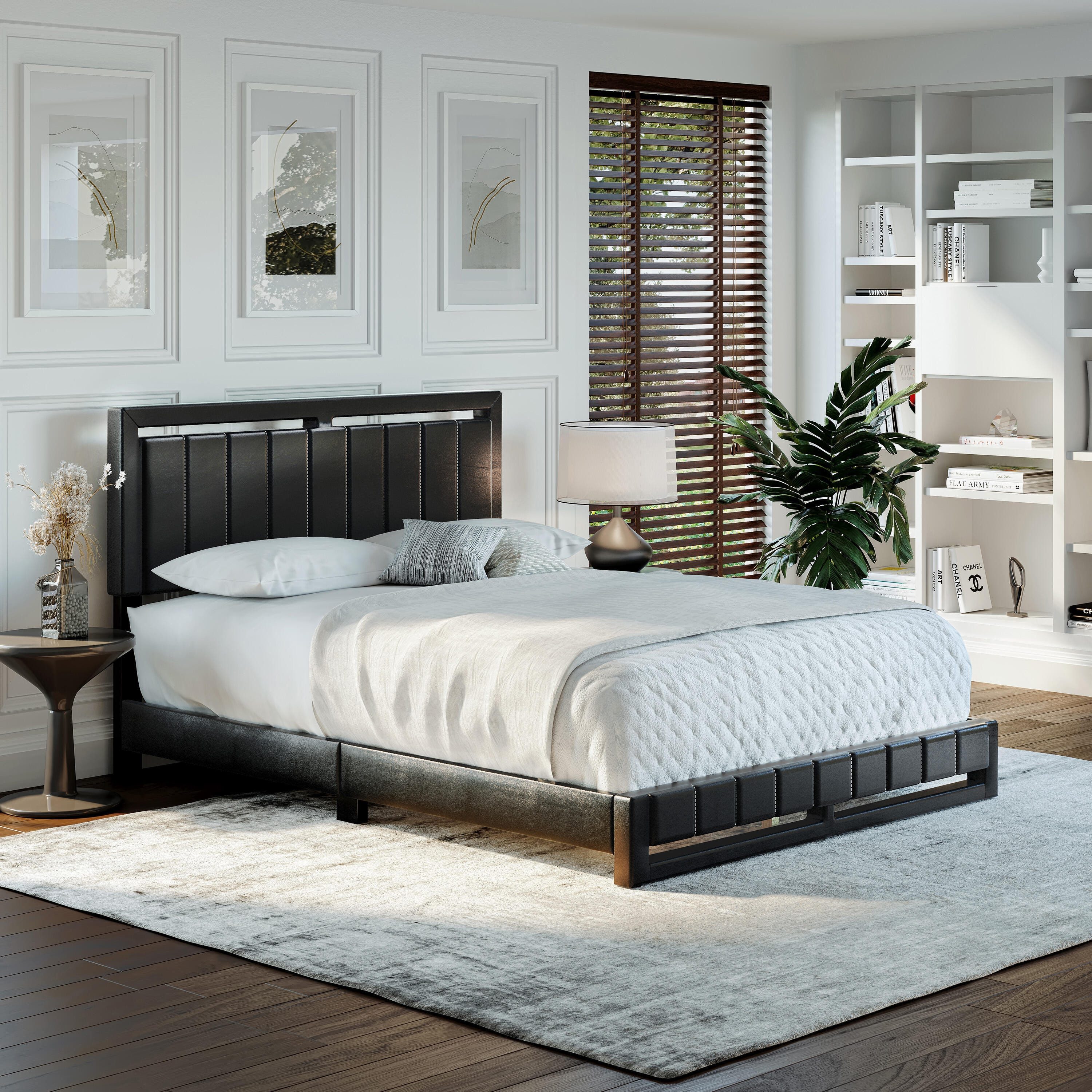Click here for Roza Queen Upholstered Faux Leather Platform Bed... prices