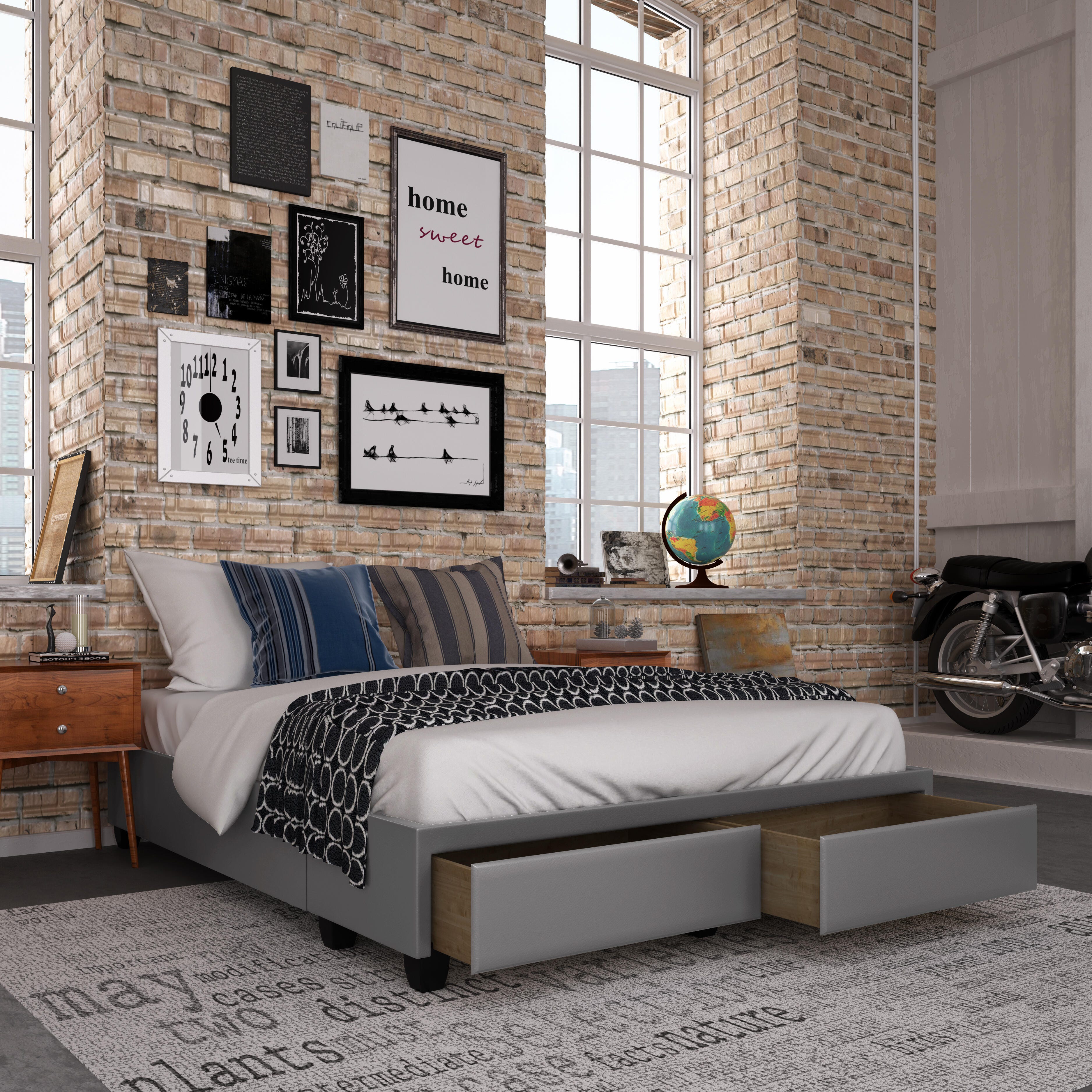 Click here for Kalinda Upholstered Faux Leather Storage Bed  Gray prices