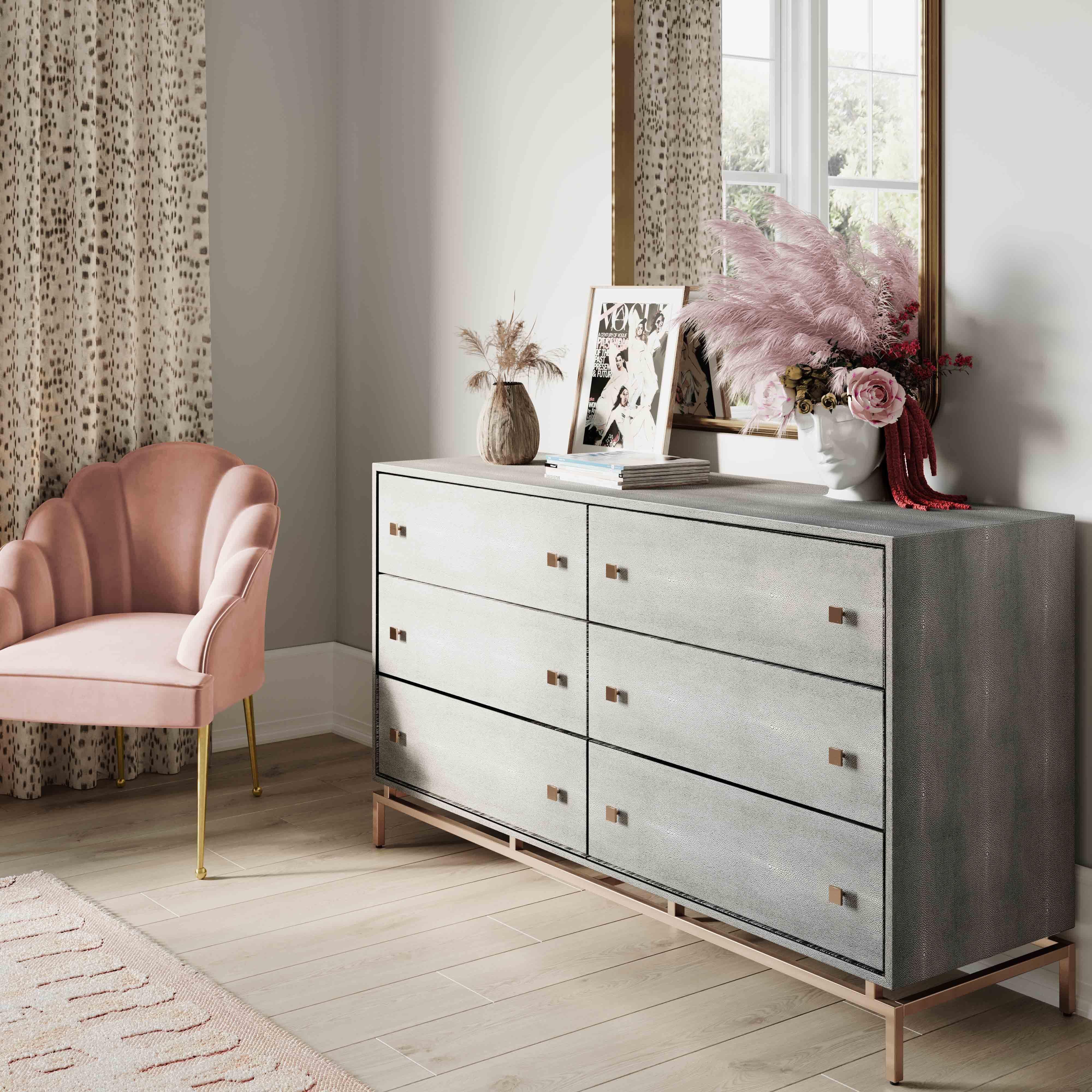 Click here for TOV Funiture Pesce Shagreen 6 Drawer Dresser  Gray prices