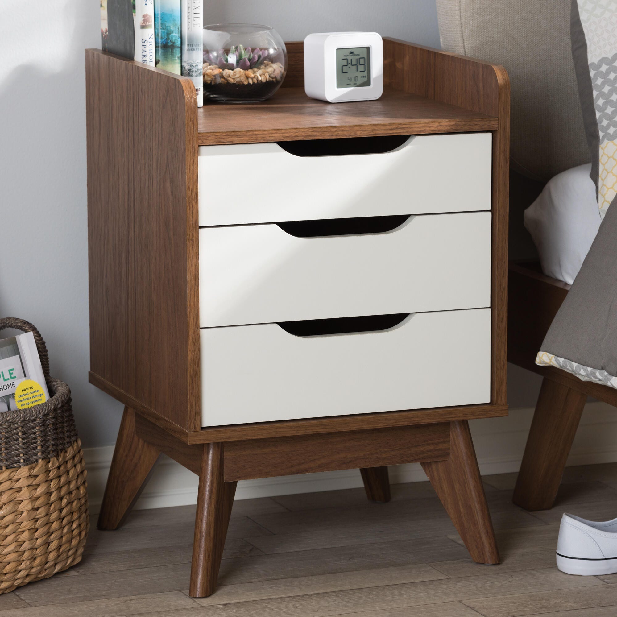 Click here for Brighton Midcentury 3-Drawer Nightstand  White/Wal... prices