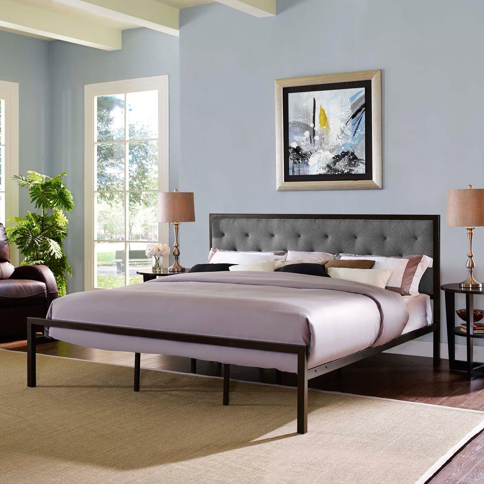 Click here for Mia King Fabric Platform Bed  Brown/Gray prices