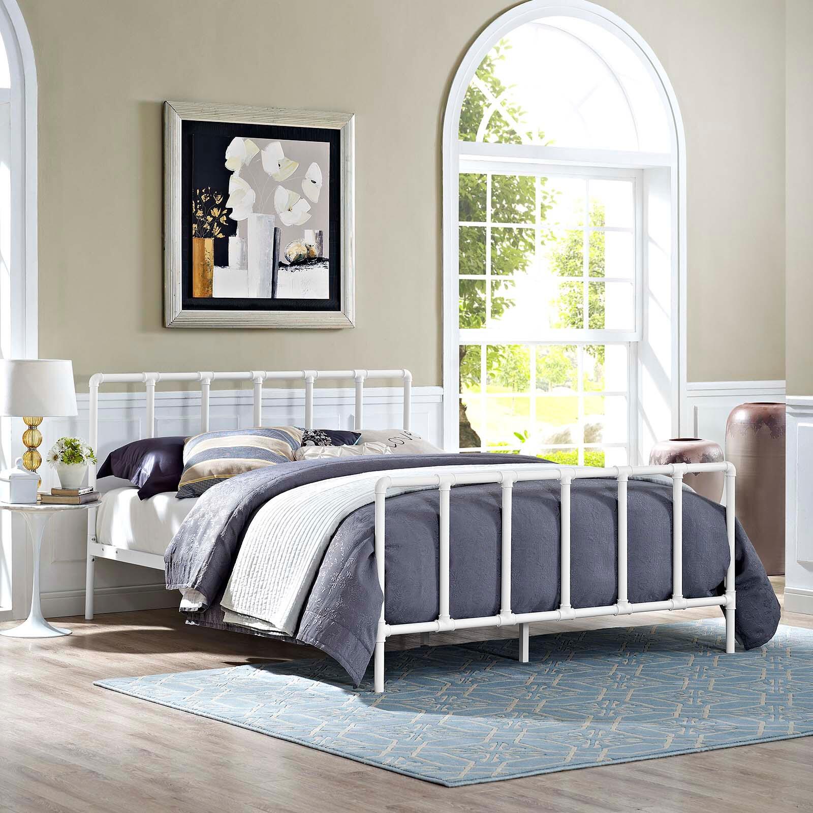 Click here for Dower Queen Metal Platform Bed  White prices