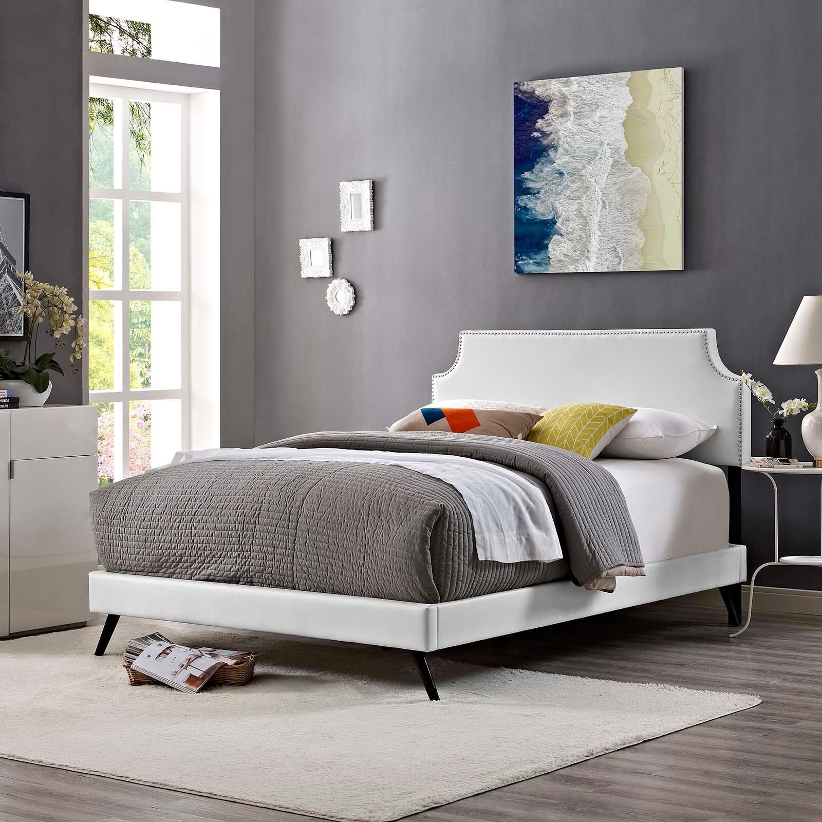 Click here for Corene Queen Vinyl Platform Bed  White prices